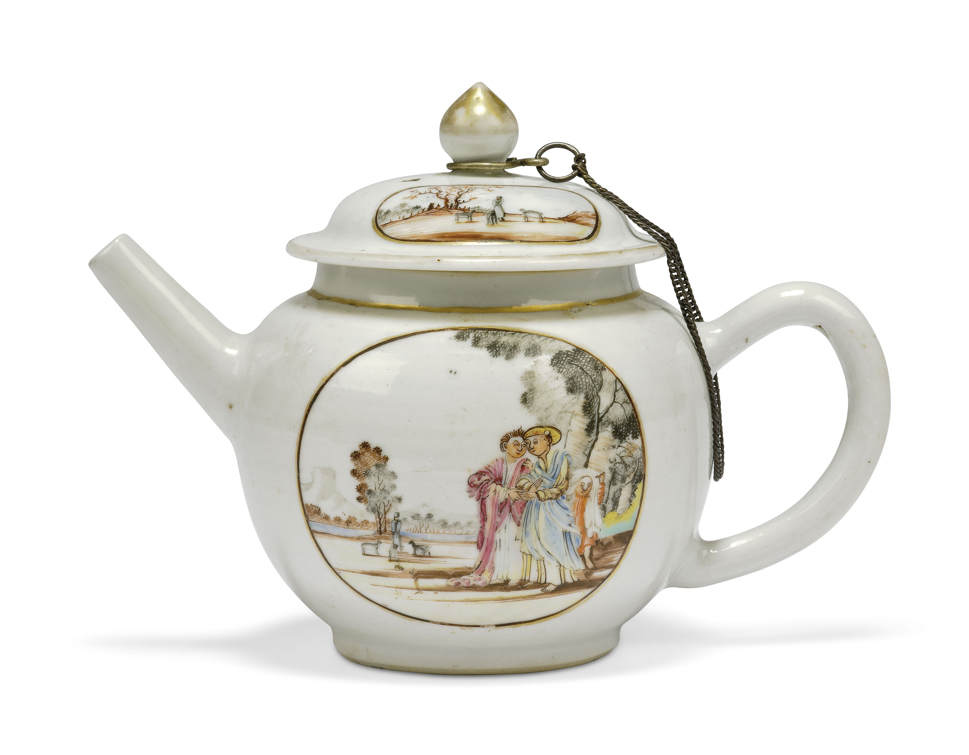 A Rare Chinese Famille Rose European Subject Teapot And Cover