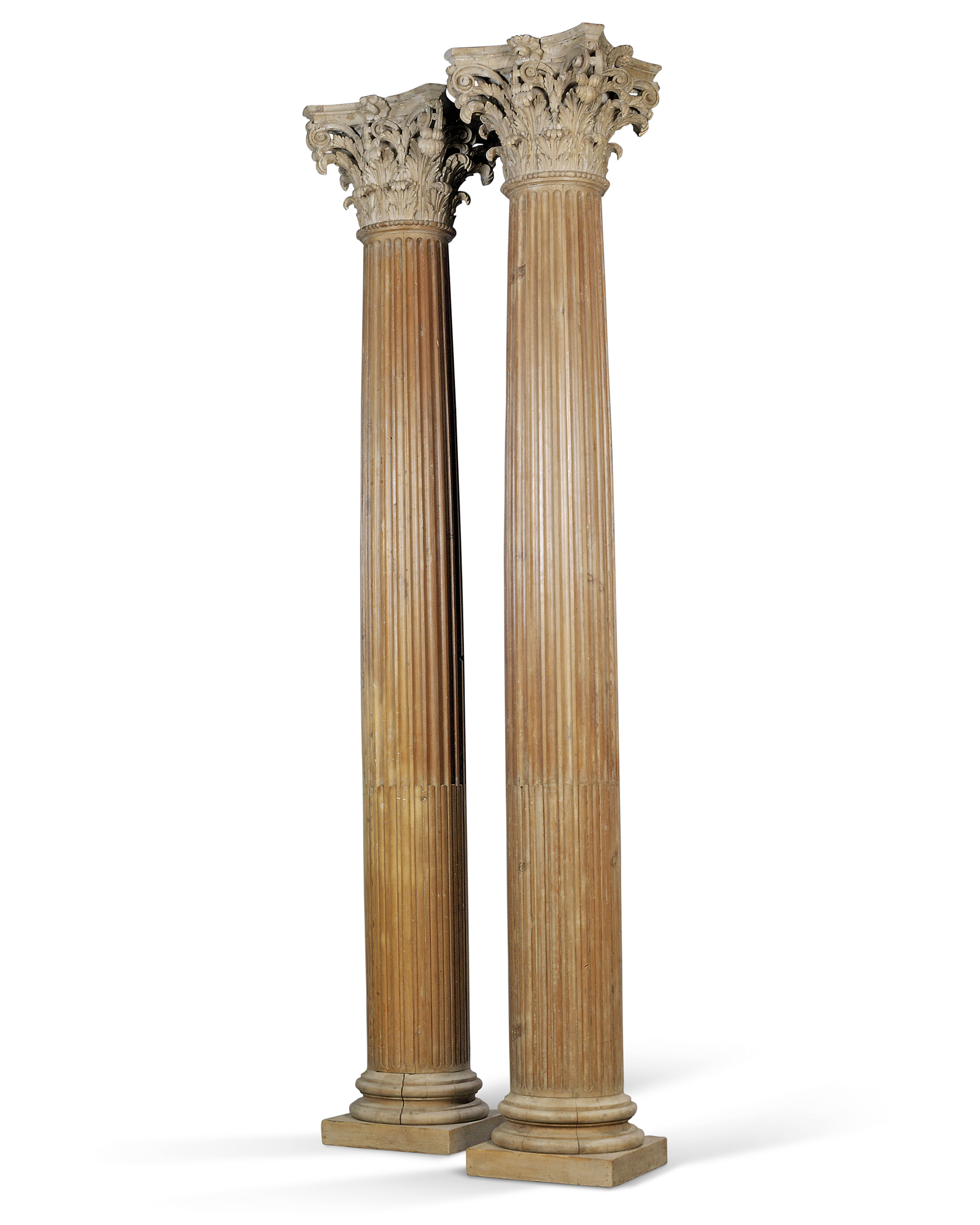 A PAIR OF LATE VICTORIAN PINE CORINTHIAN COLUMNS