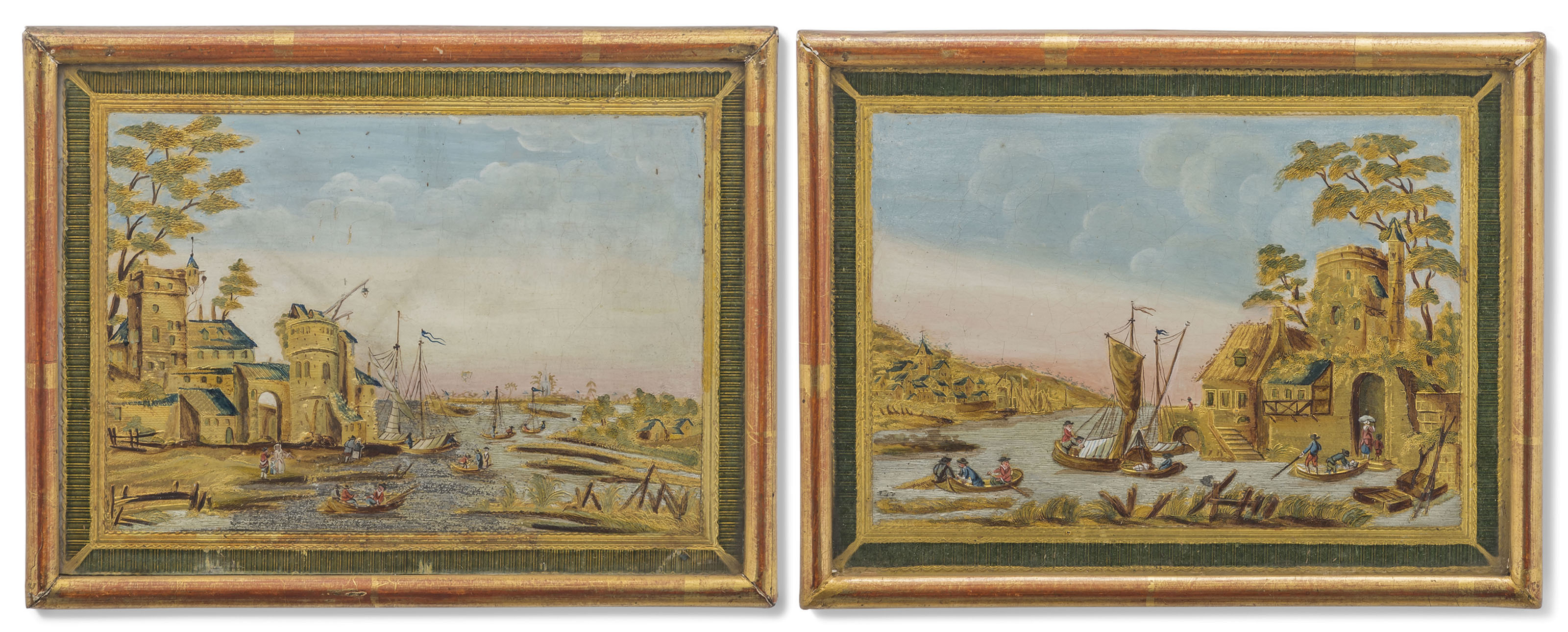 A PAIR OF LOUIS XVI ENGRAVED, GILT AND POLYCHROME-DECORATED SILVER FOIL ...