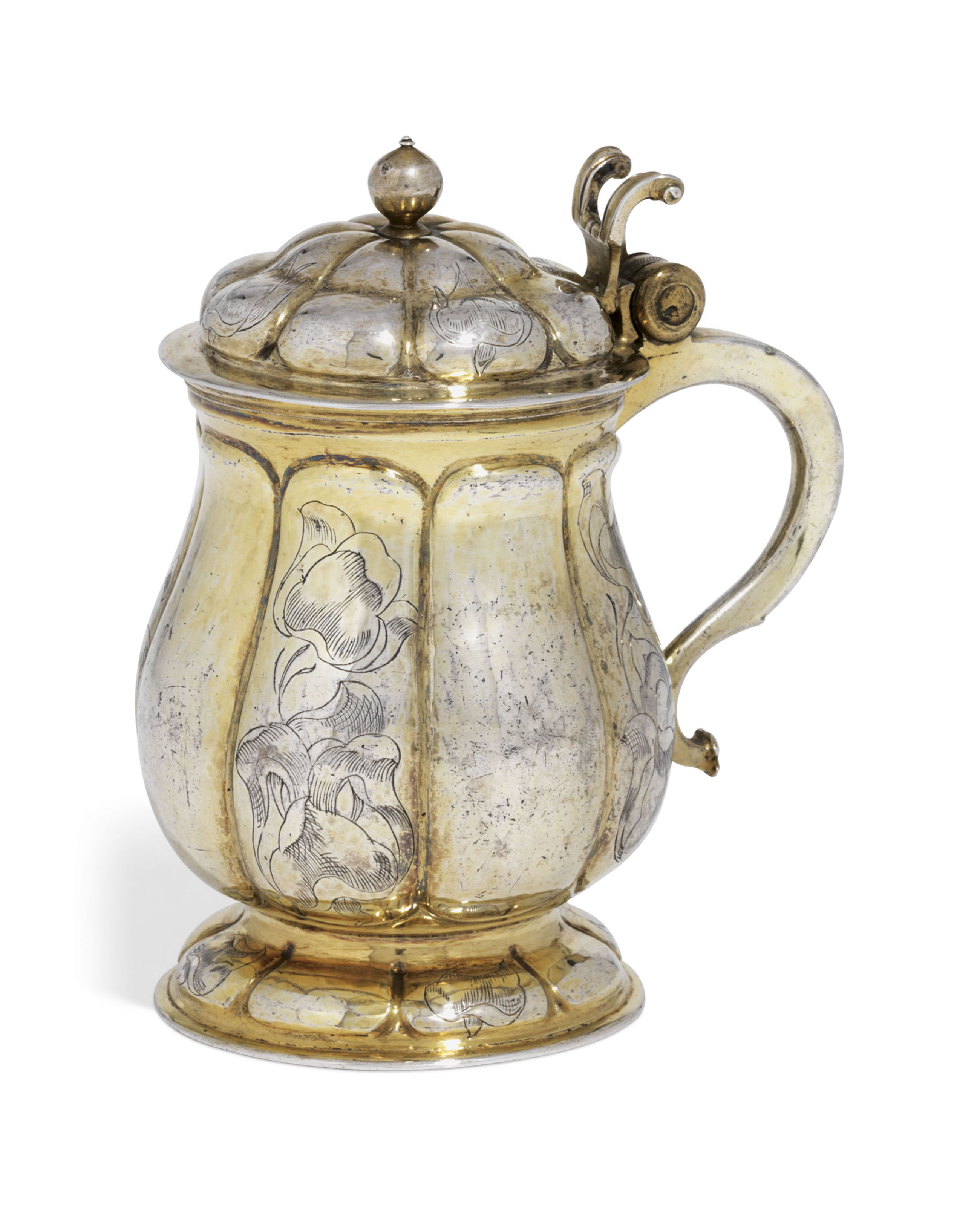 A GERMAN PARCEL-GILT SILVER TANKARD, AUGSBURG, 1624-1628, MAKER'S MARK ...
