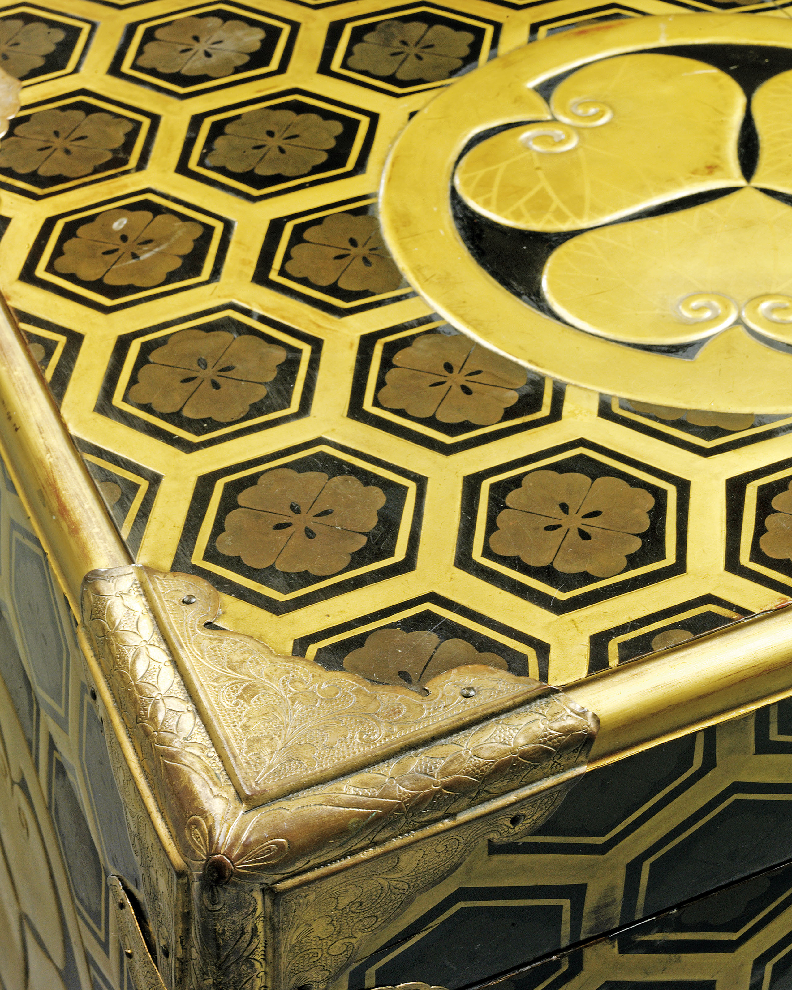 TWO JAPANESE BRASS-MOUNTED LACQUERED COFFERS