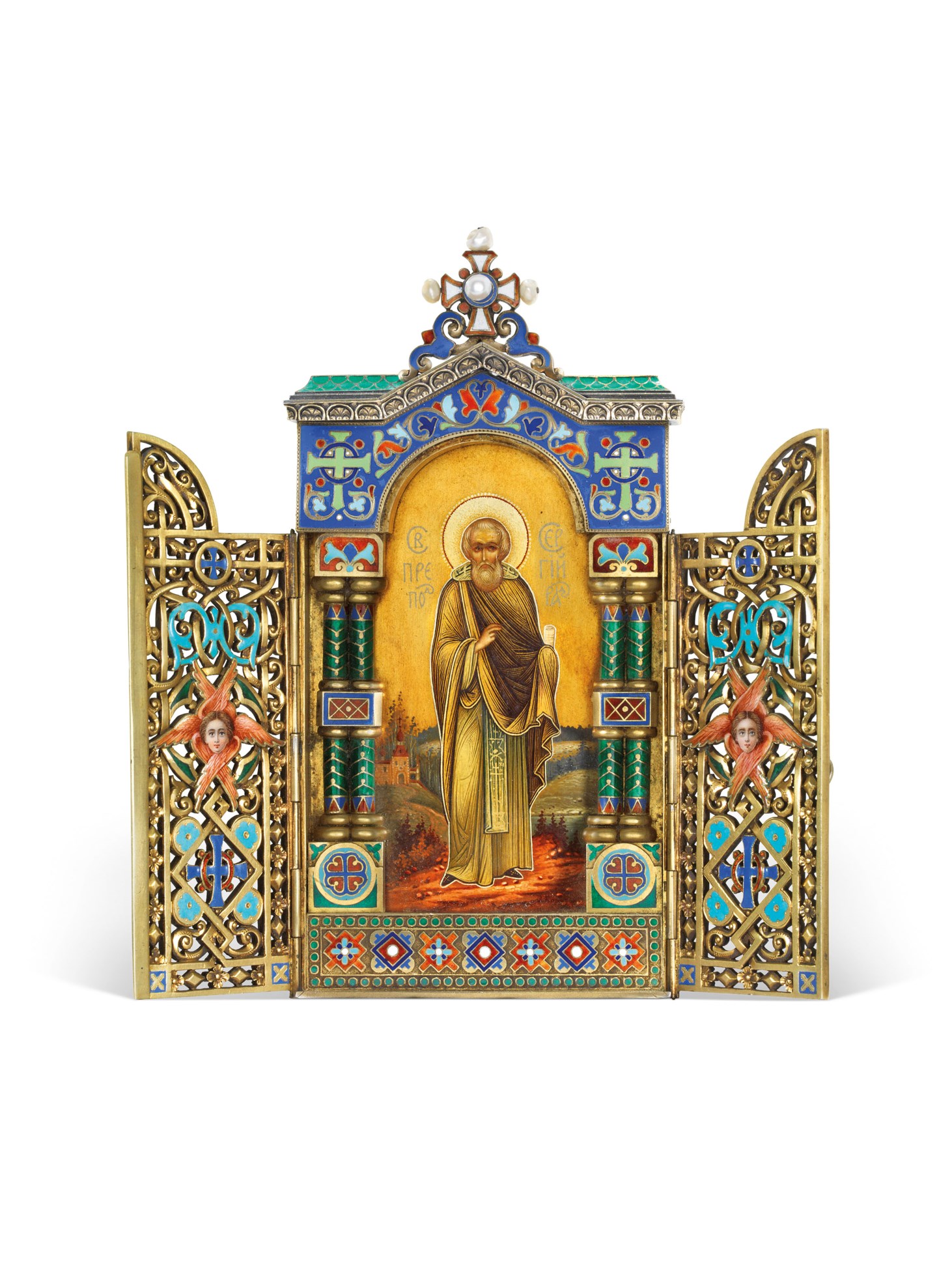 A CHAMPLEVÉ AND EN PLEIN ENAMEL SILVER-GILT TRIPTYCH