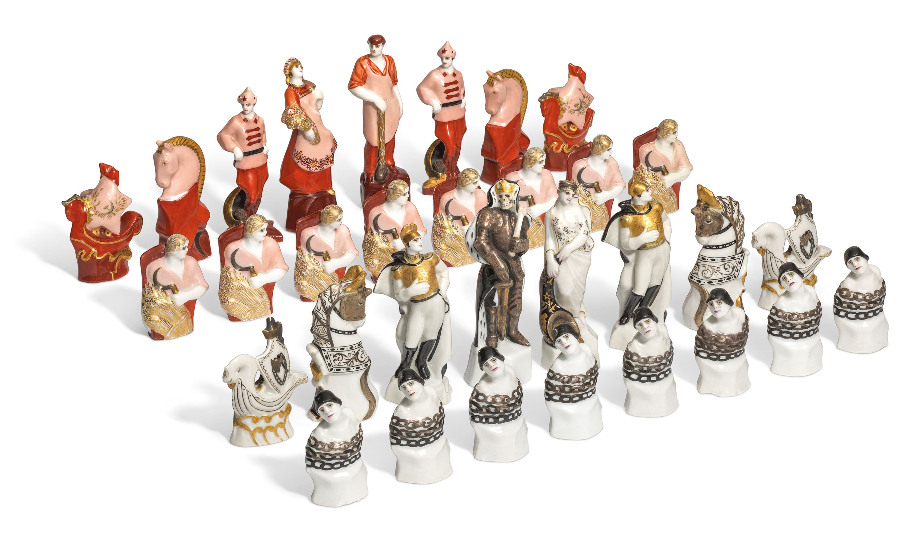 A RARE SOVIET PORCELAIN CHESS SET 'THE REDS AND THE WHITES', BY THE ...