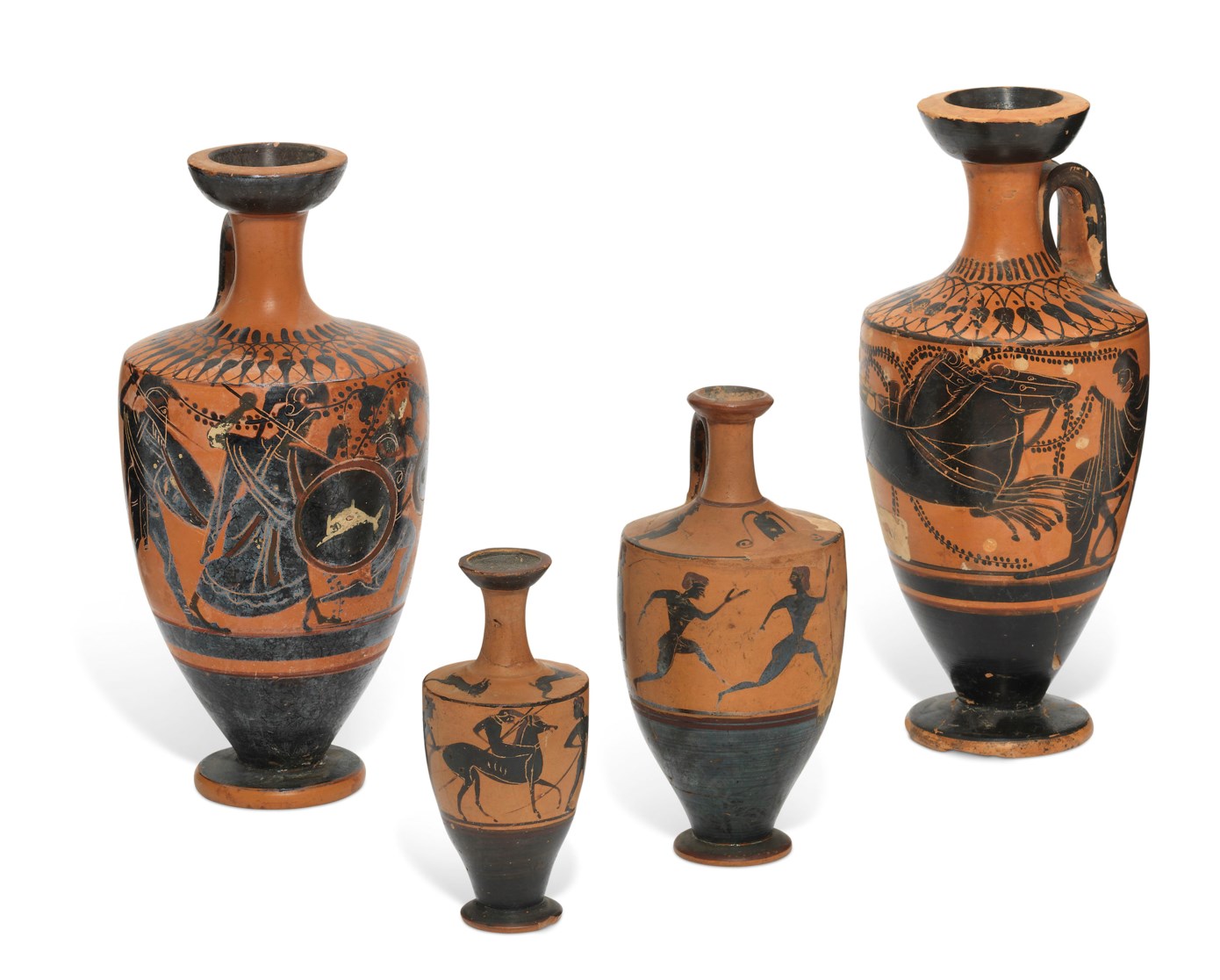 THREE ATTIC BLACK-FIGURED LEKYTHOI TOGETHER WITH A EUBOEAN BLACK ...