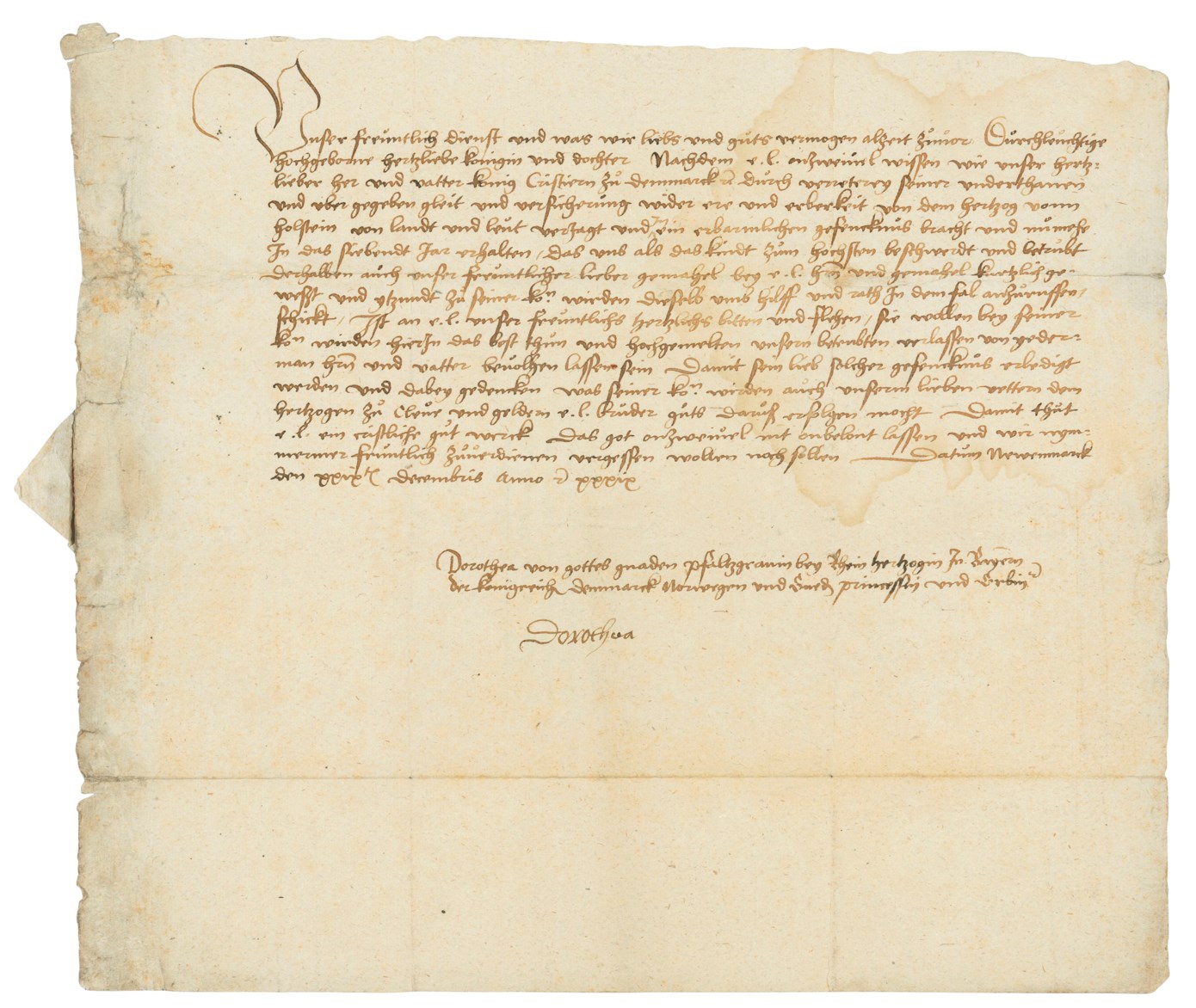 DOROTHEA OF DENMARK, Electress Palatine (1520-1580). Letter signed ...