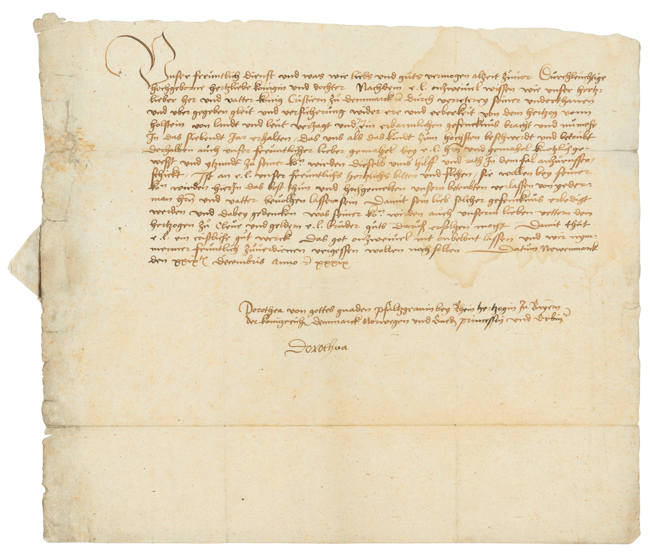 DOROTHEA OF DENMARK, Electress Palatine (1520-1580). Letter signed ...