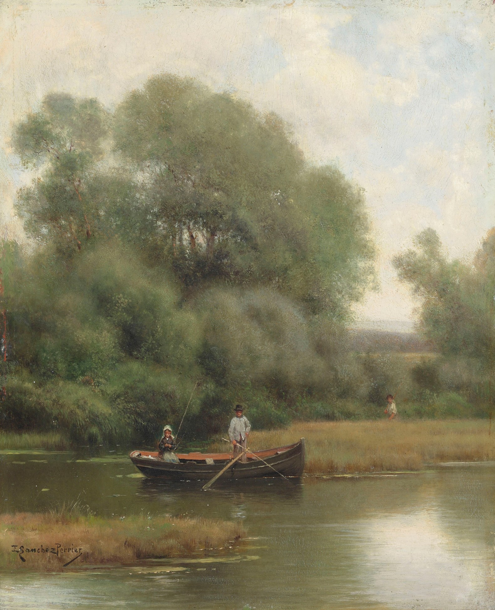 Emilio Sánchez Perrier (Spanish, 1855-1907), Fishing on calm waters ...