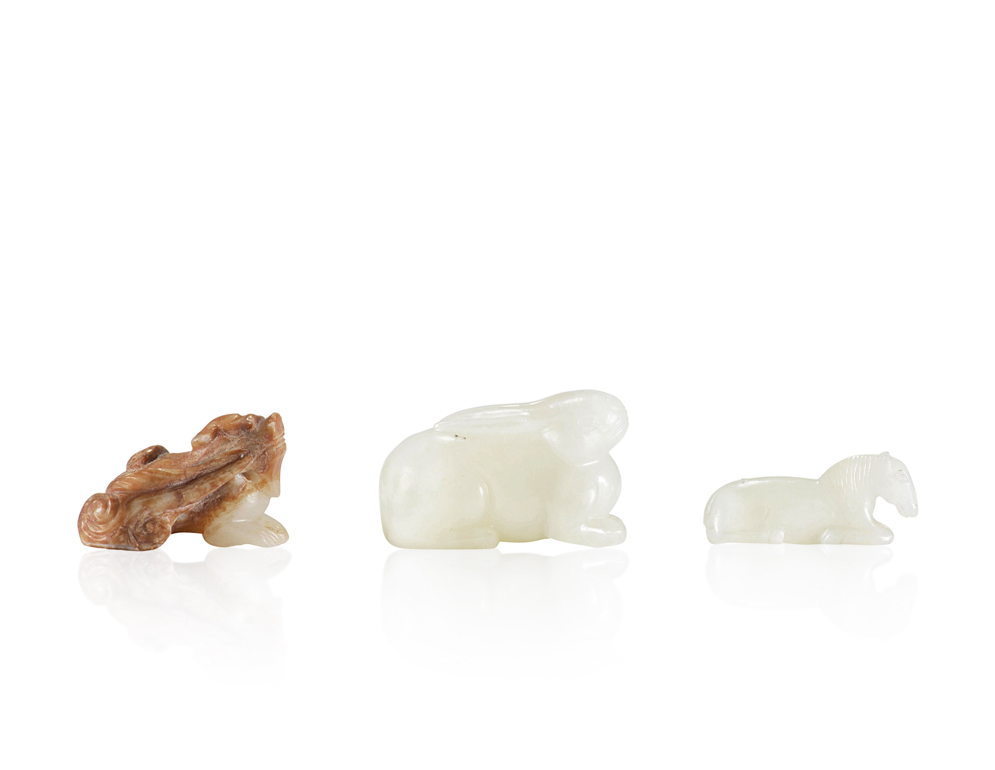 A GROUP OF THREE SMALL JADE ANIMAL CARVINGS, 18TH CENTURY AND LATER ...