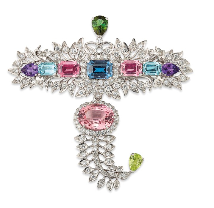 MULTI-GEM AND DIAMOND BROOCH | Christie's