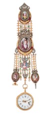 LOUIS XV GOLD, DIAMOND AND ENAMEL POCKET WATCH AND CHATELAINE, REGNAULT ...