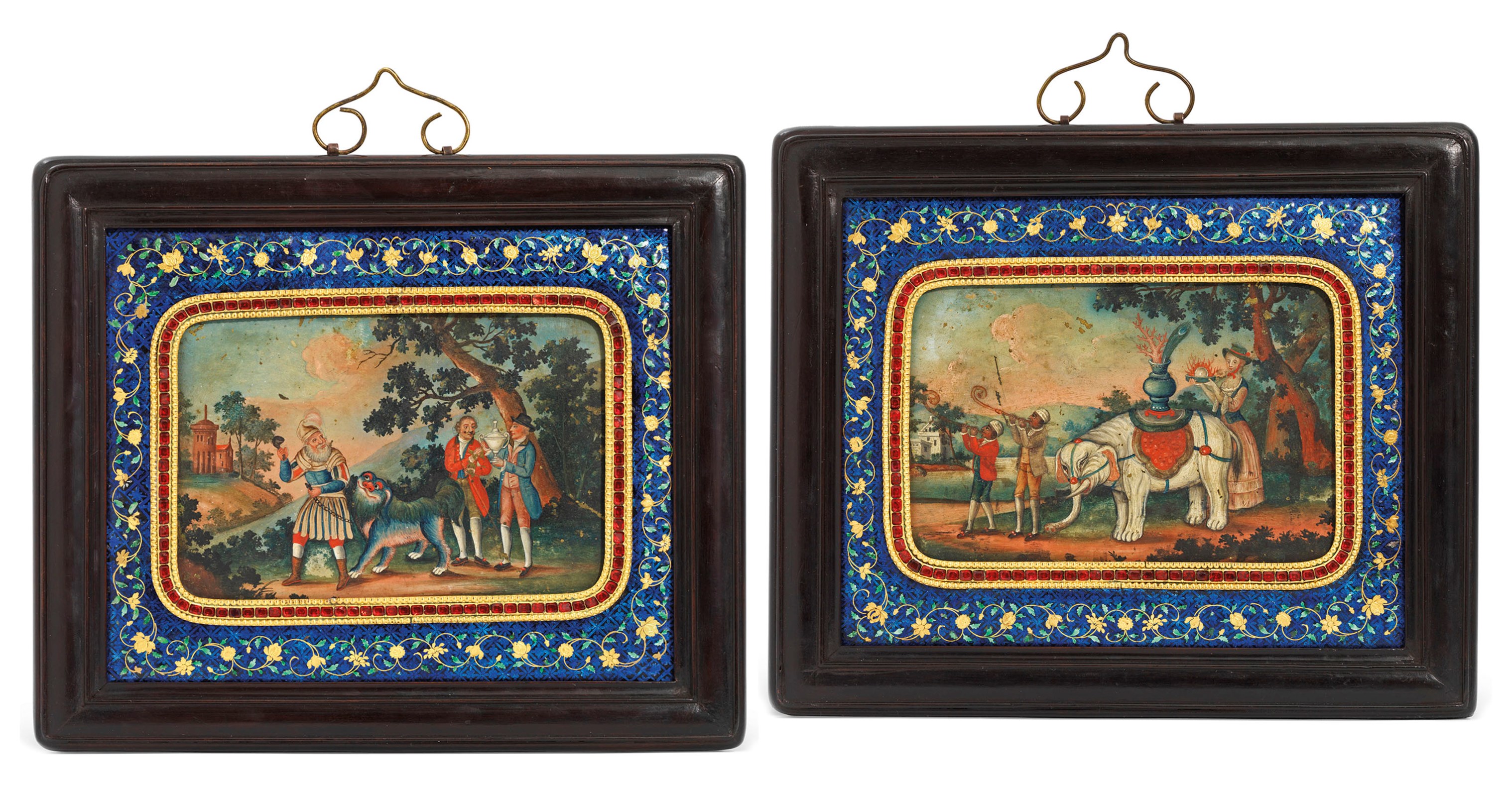 A PAIR OF FRAMED CHINESE 'TRIBUTE' PAINTINGS ON COPPER, 18TH CENTURY ...
