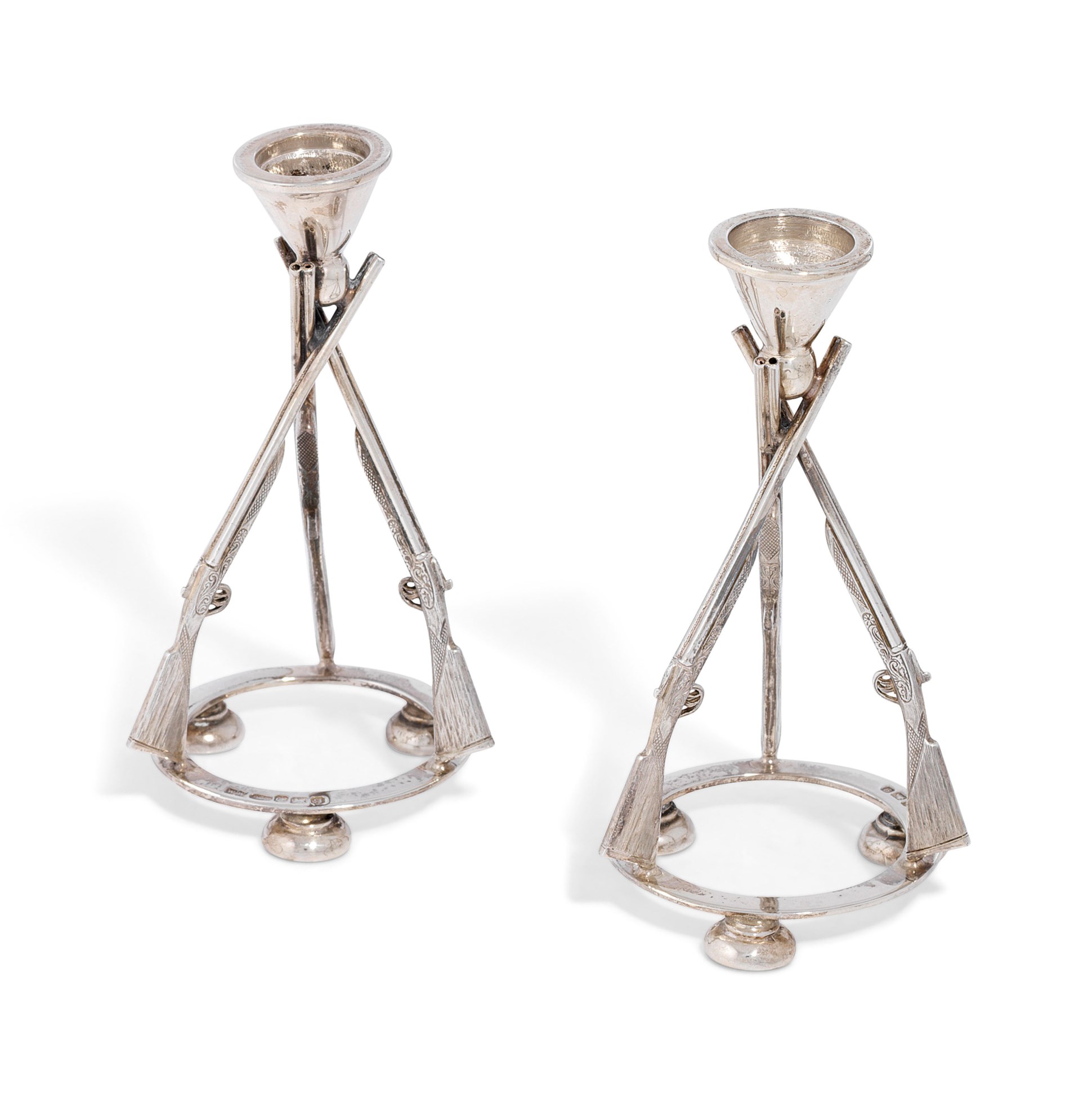 A PAIR OF ELIZABETH II SILVER NOVELTY CANDLESTICKS, MARK OF WHITEHILL ...