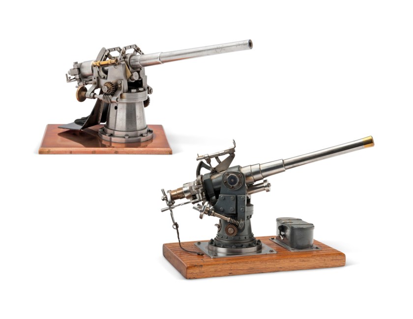 TWO DEACTIVATED ALL-METAL MODELS OF QUICK FIRING NAVAL DECK GUNS, 20TH ...