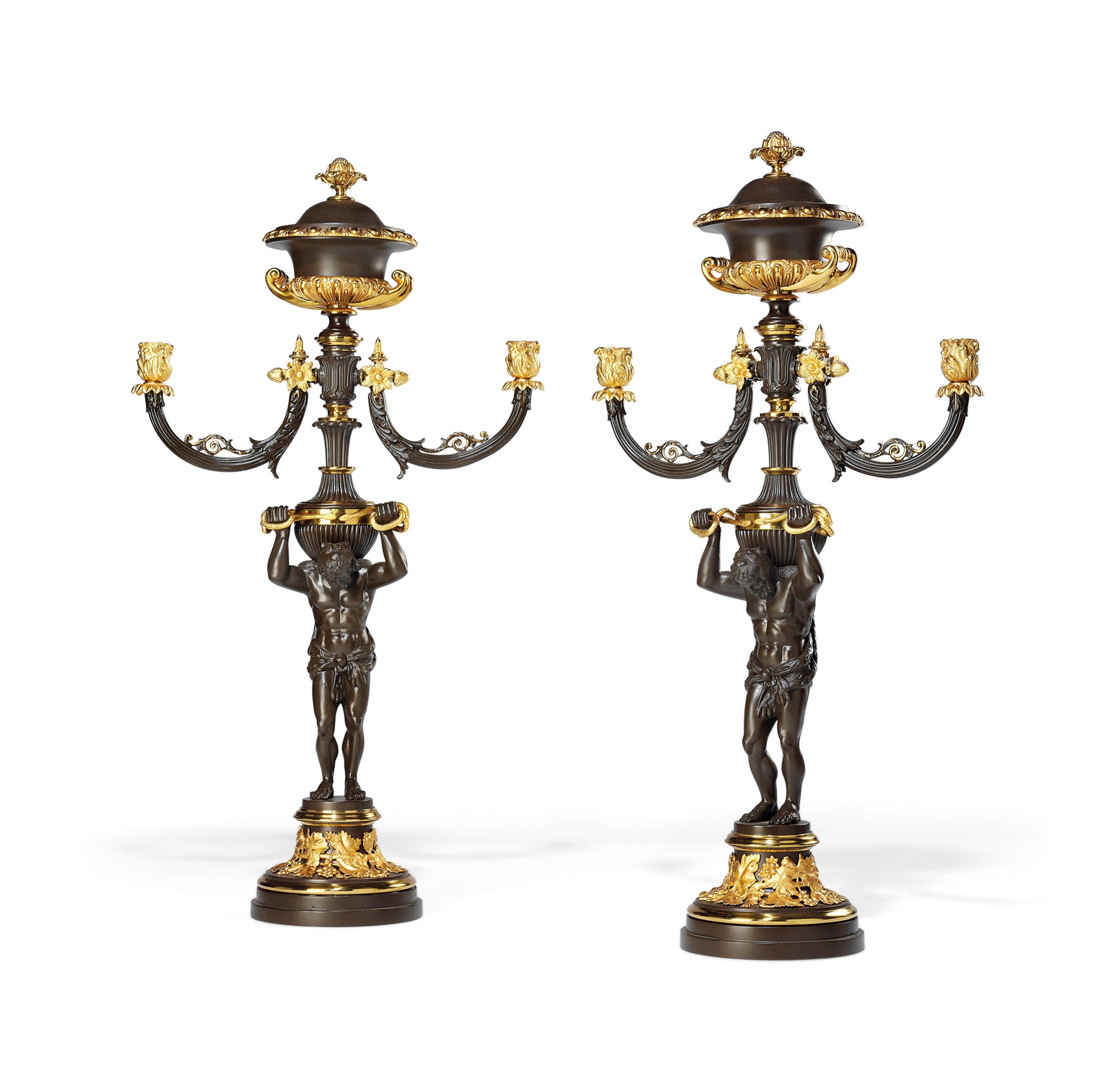 A PAIR OF ENGLISH BRONZE AND GILT-LACQUERED BRASS COLZA OIL LAMPS, 19TH ...