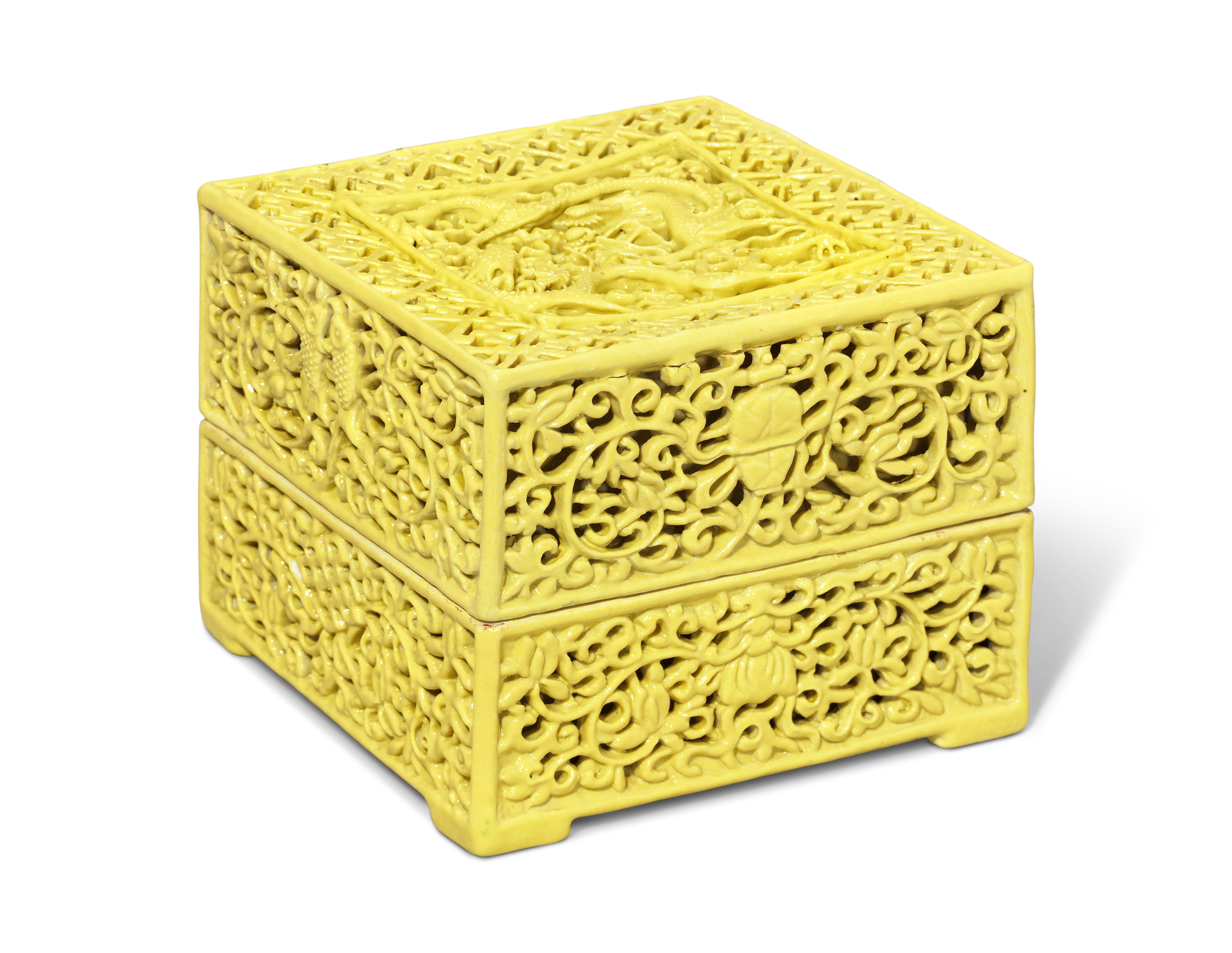 A RETICULATED YELLOW-ENAMELLED BOX AND COVER, 18TH-19TH CENTURY ...