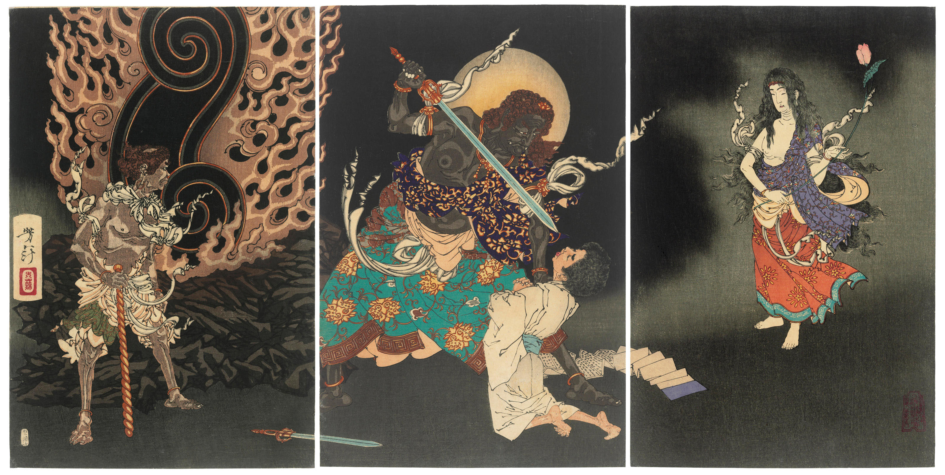 TSUKIOKA YOSHITOSHI (1839-1892), Fudo Myoo Threatening a Novice ...