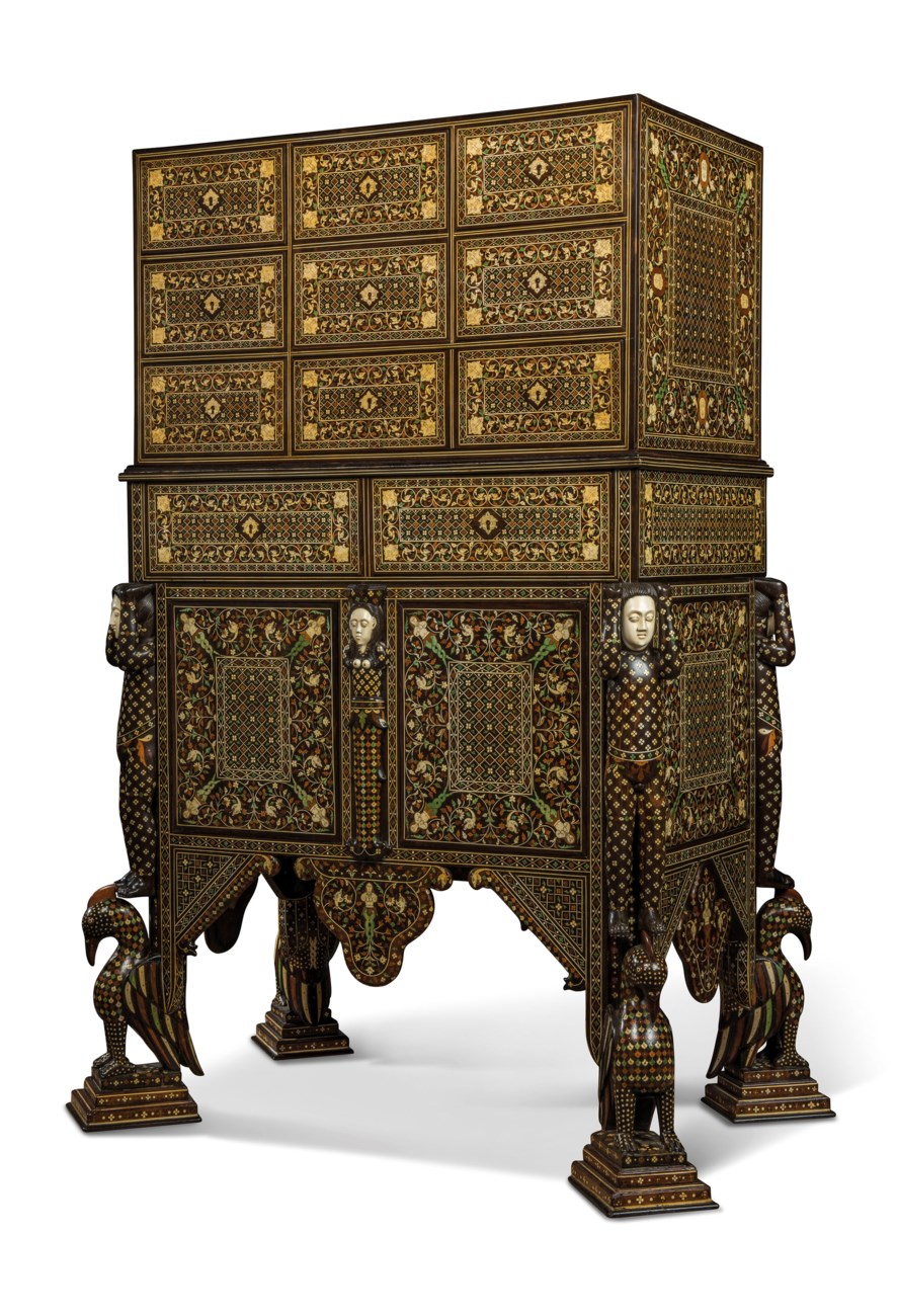 A ROYAL INDO-PORTUGUESE IVORY-INLAID INDIAN-ROSEWOOD AND PADOUK CABINET ...