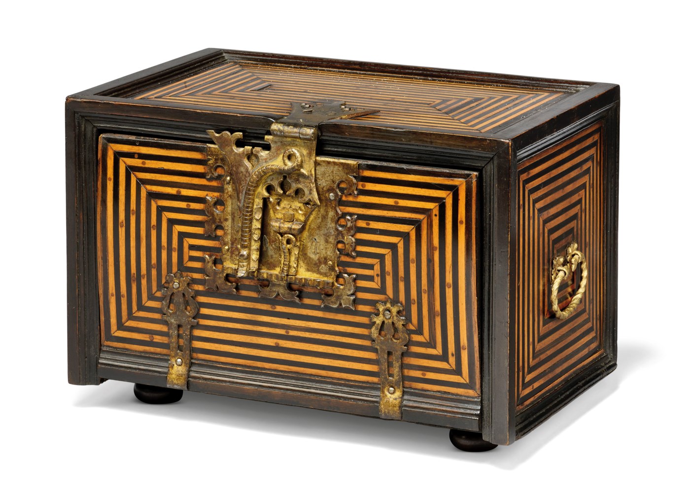 A SPANISH COLONIAL GILT-IRON-MOUNTED FRUITWOOD AND MEXICAN EBONY TABLE ...