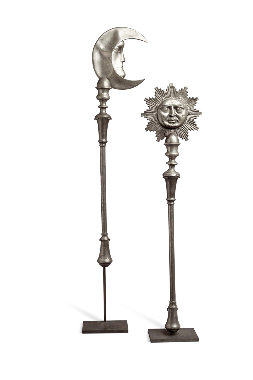 A PAIR OF PEWTER CEREMONIAL SCEPTRES, LATE 19TH/EARLY 20TH CENTURY ...