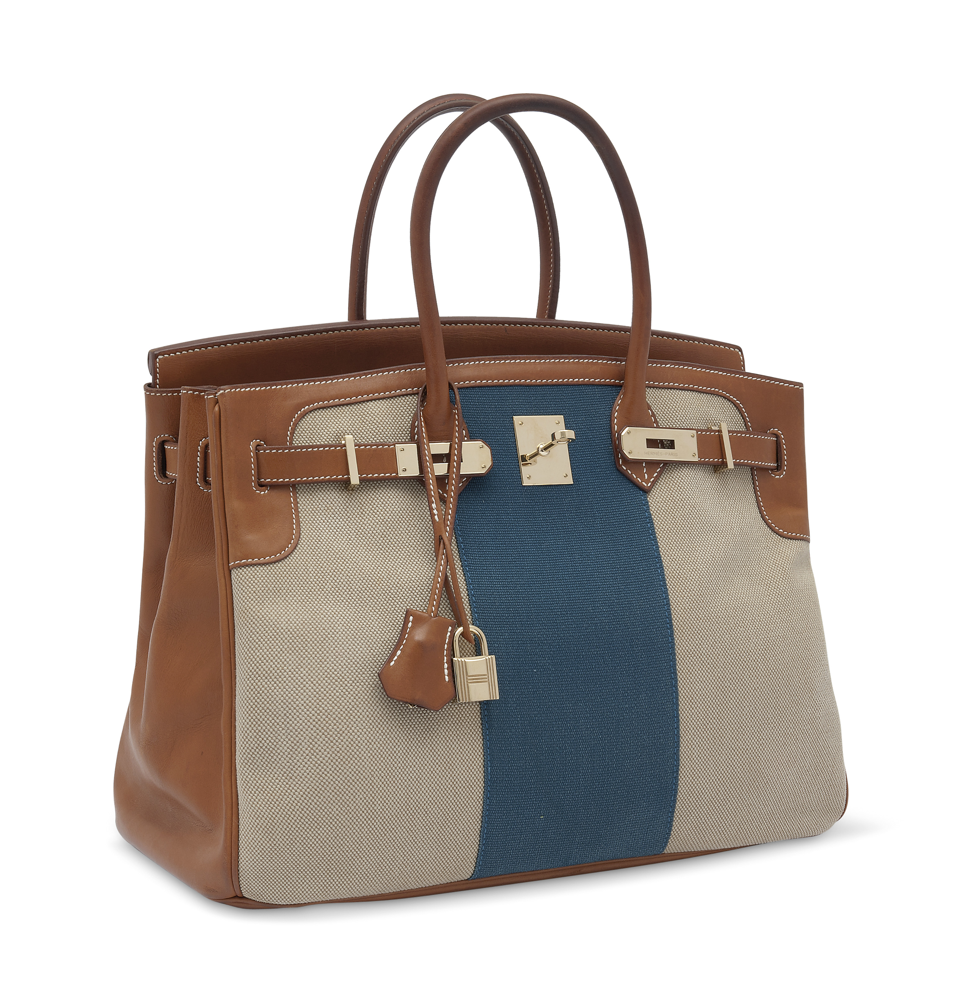A LIMITED EDITION NATURAL BARÉNIA & CANVAS FLAG BIRKIN 35 WITH ...