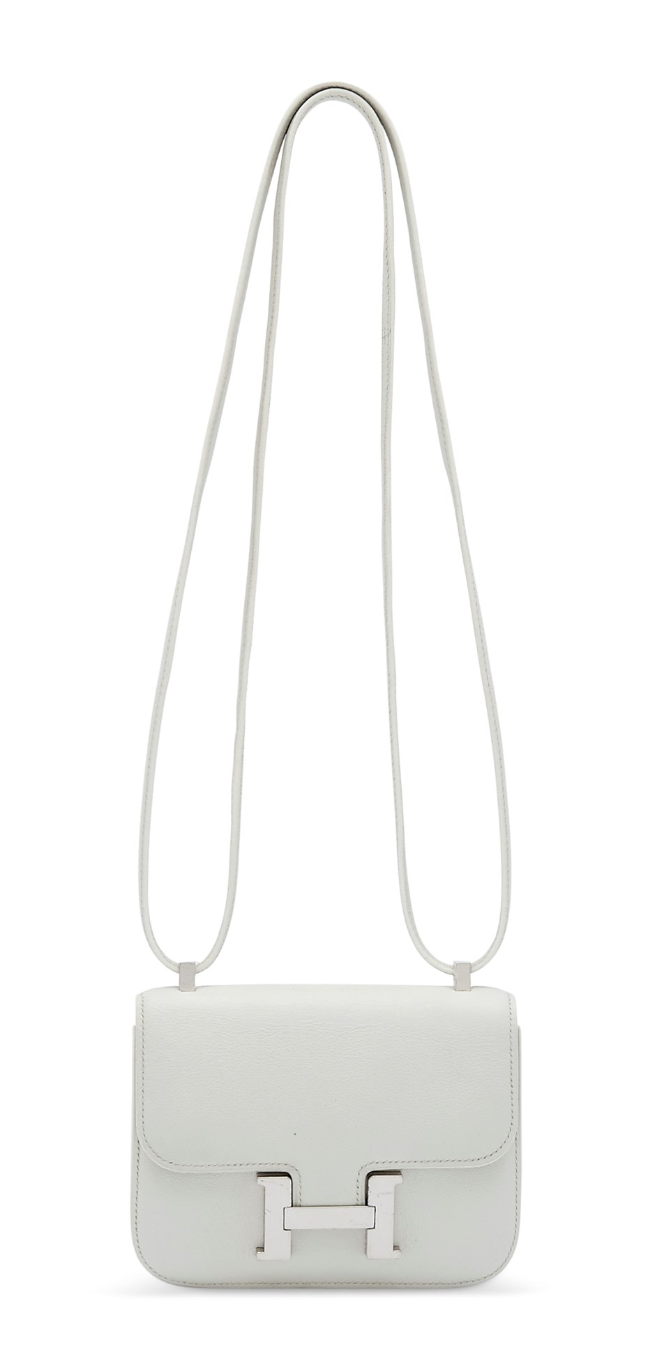 A WHITE SWIFT LEATHER MICRO MINI CONSTANCE WITH PALLADIUM HARDWARE ...