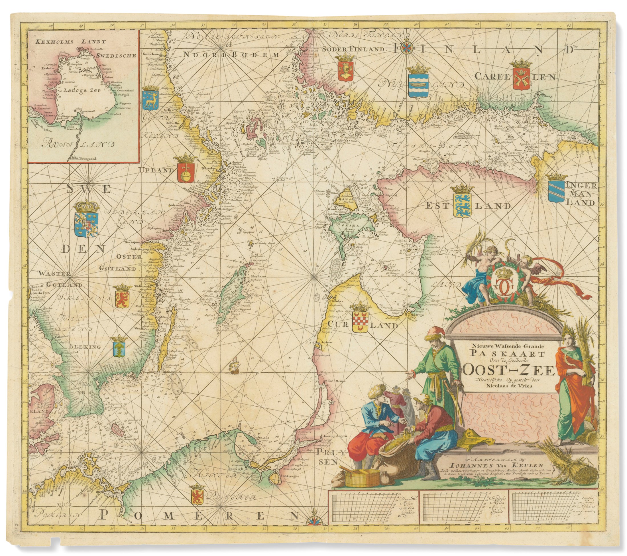 KEULEN, Johannes van (1654-1715). Nieuwe Wassende Graade Paskaart Over de Geeheele Oost-Zee ...