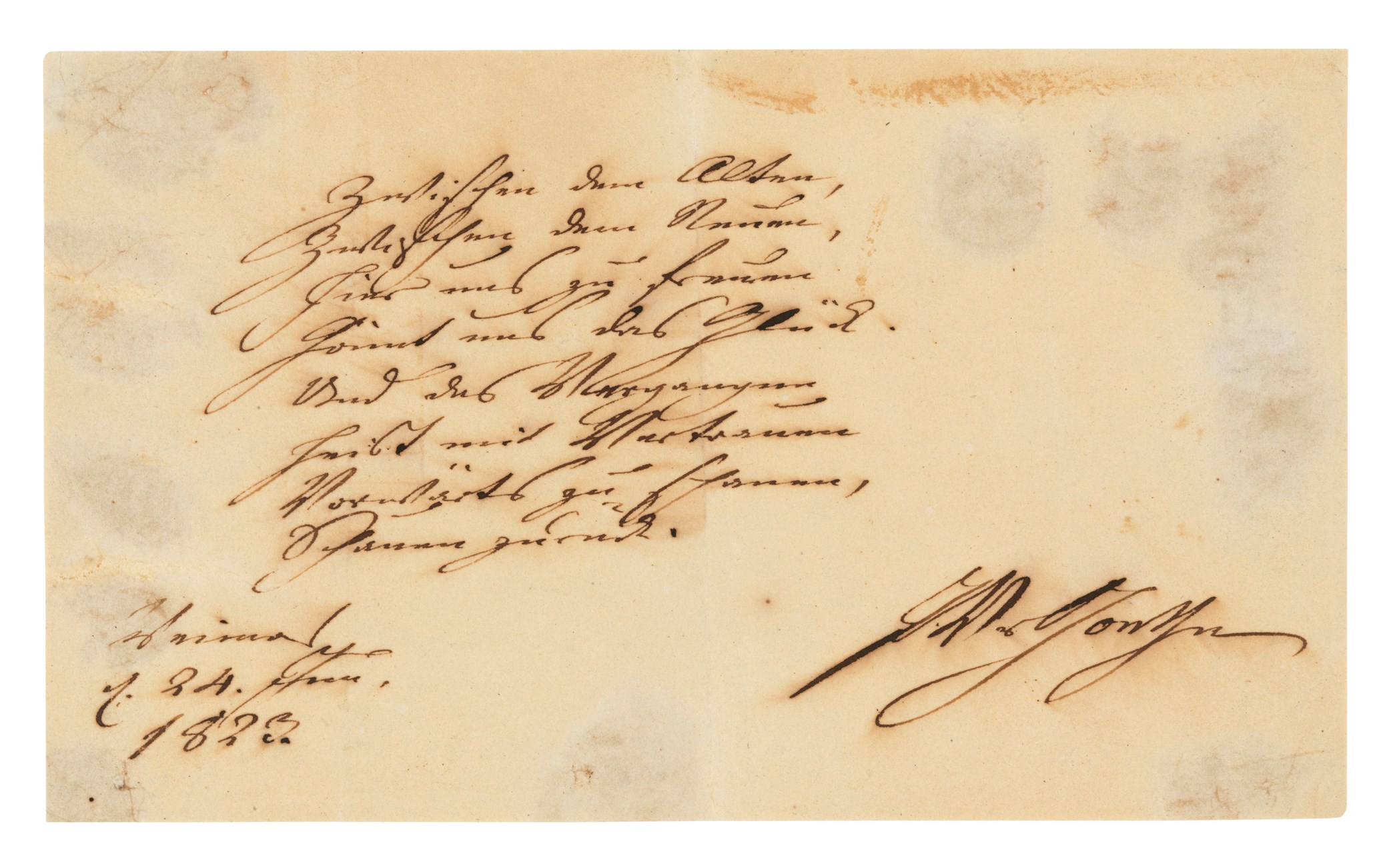 GOETHE, Johann Wolfgang von (1749-1832). Autograph manuscript signed ...