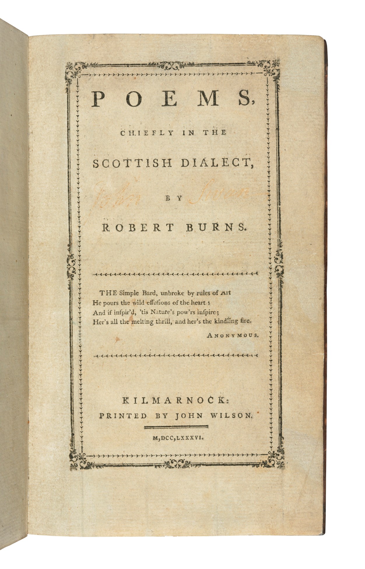 BURNS, Robert (1759-1796). Poems, Chiefly in the Scottish Dialect ...