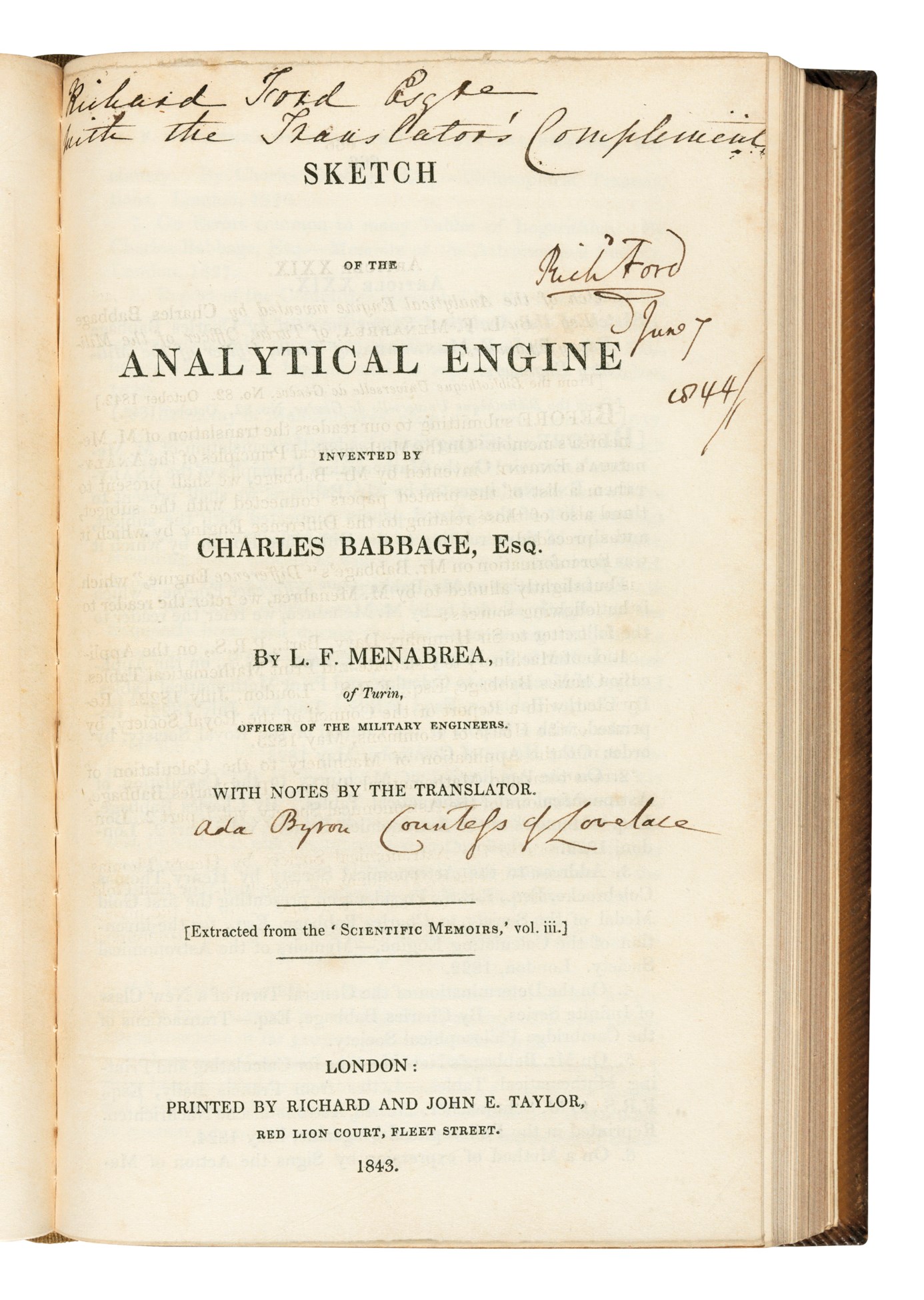 [LOVELACE, Augusta Ada King, Countess of (1815-1852, translator ...