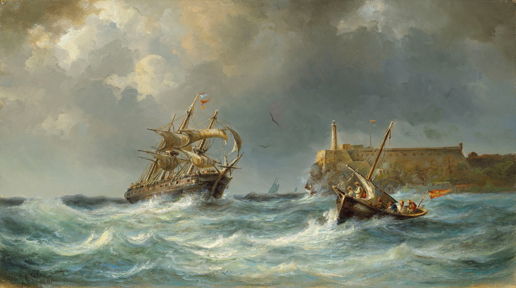 Fritz Siegfried Georg Melbye (1826-1869) , "A French Bark entering the ...
