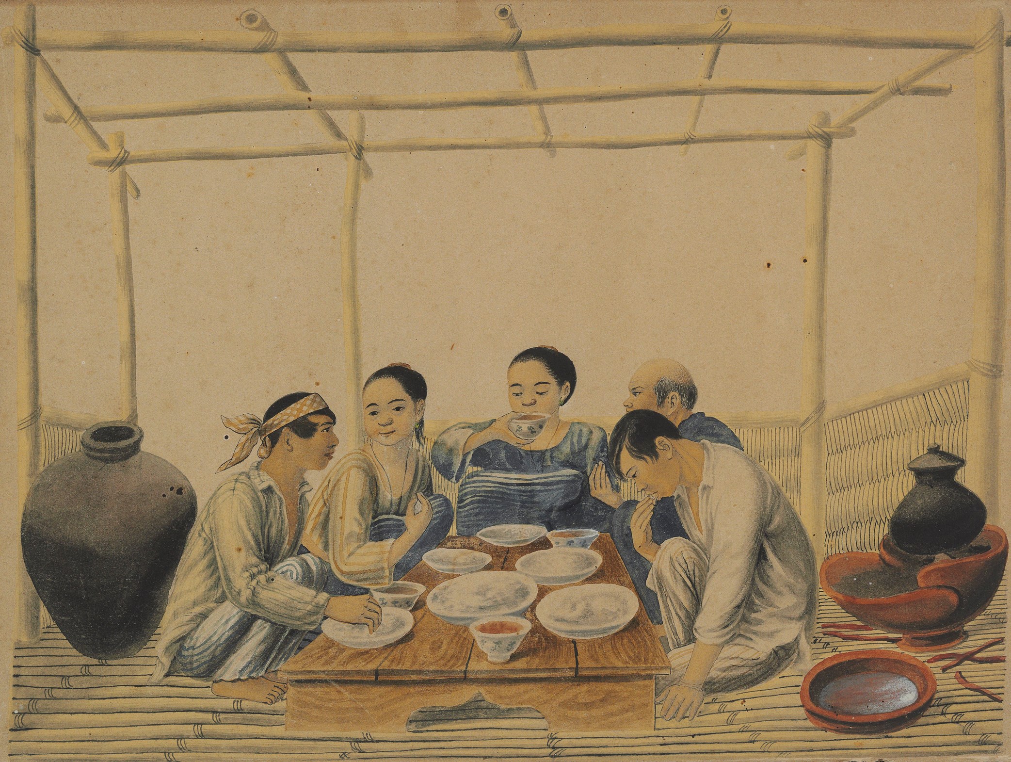 José Honorato Lozano (1821-1885), A Filipino family eating in a ...
