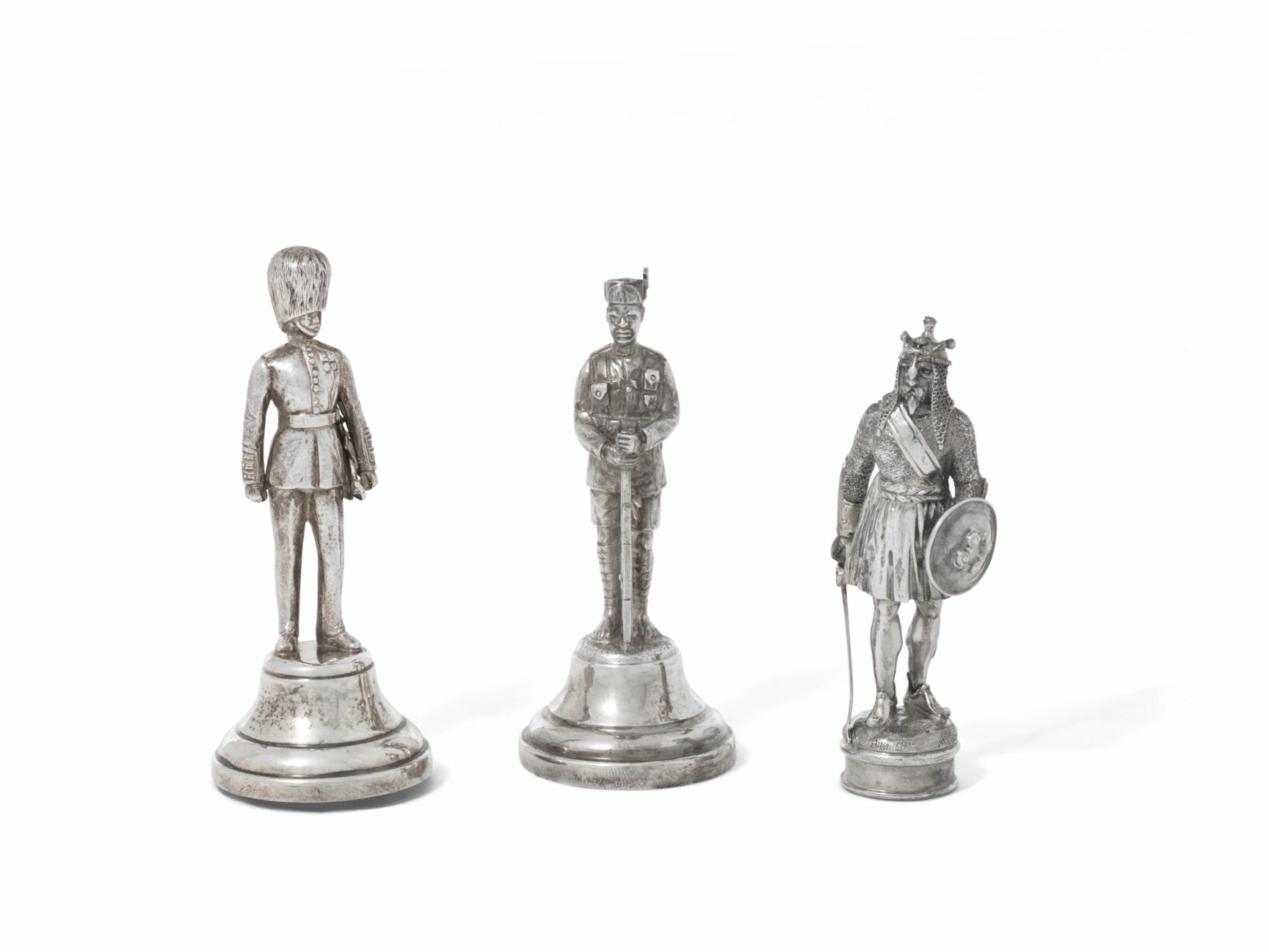 A GROUP OF THREE SILVER MODELS OF SOLDIERS, THE KNIGHT WITH MARK OF ...