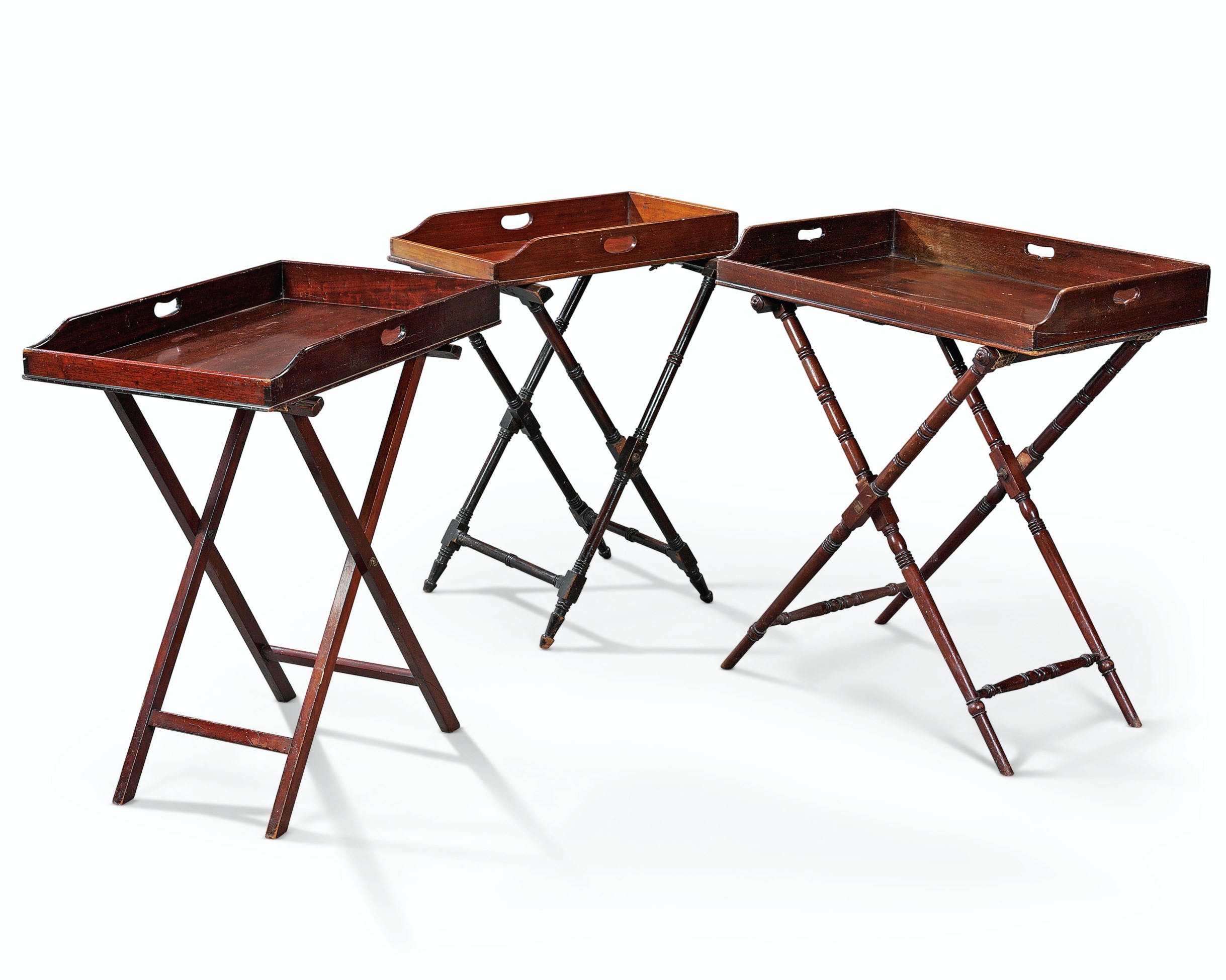 THREE ENGLISH MAHOGANY BUTLER'S TRAYS AND STANDS, LATE 18TH/19TH ...