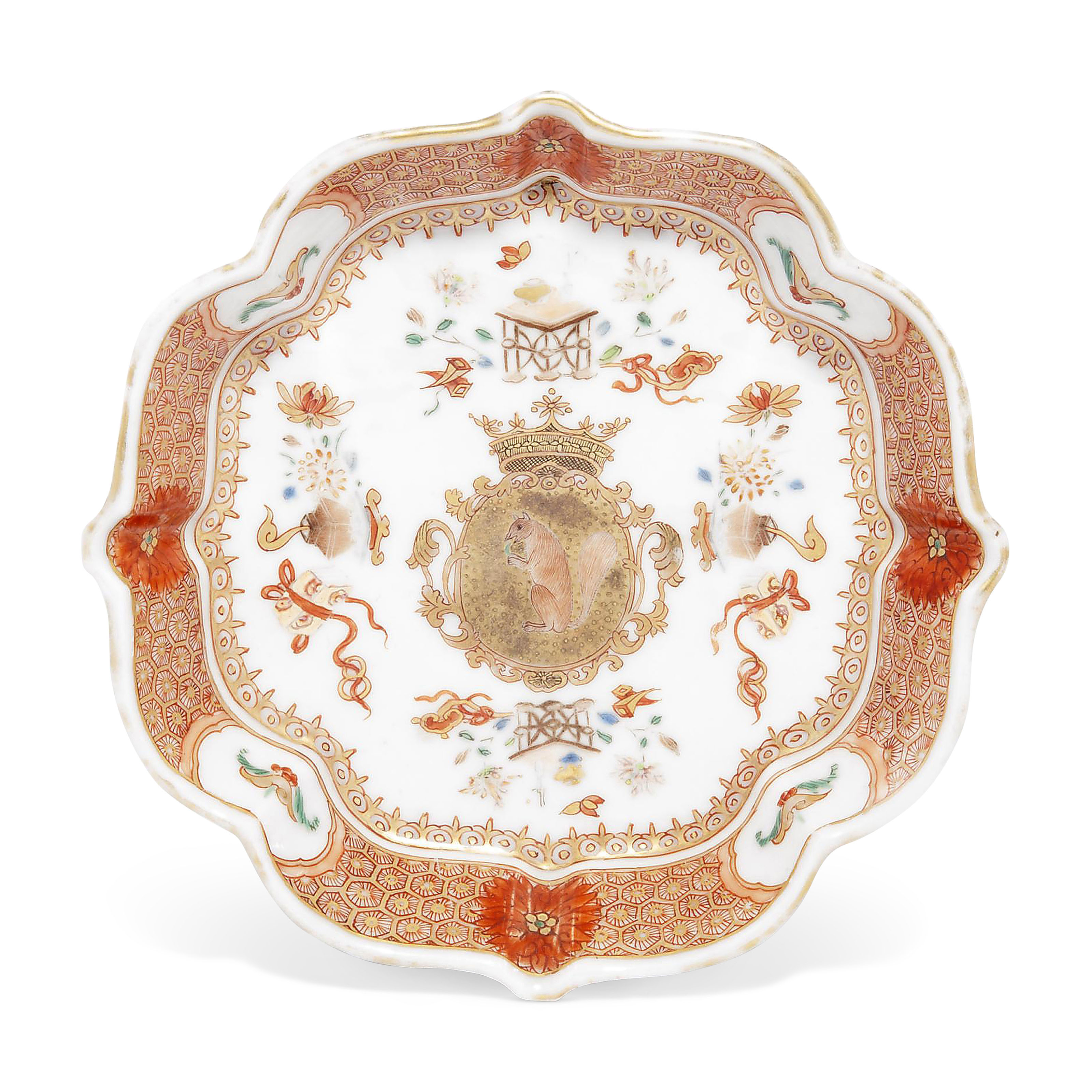 AN IRON-RED AND GILT-DECORATED ARMORIAL TEAPOT-STAND FOR THE DUTCH ...