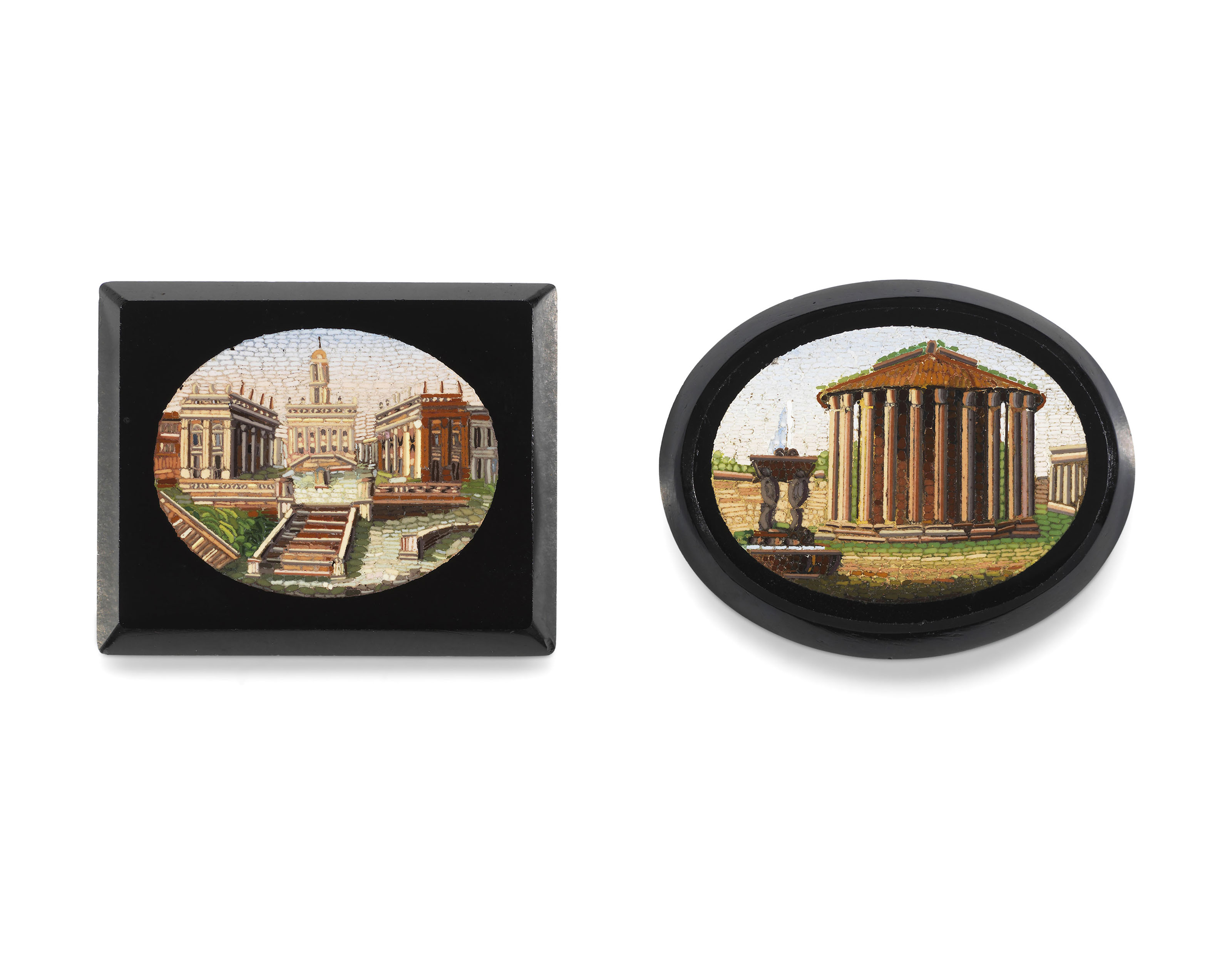 A PAIR OF ITALIAN MICROMOSAIC PLAQUES, ROME, CIRCA 1850 | Christie’s