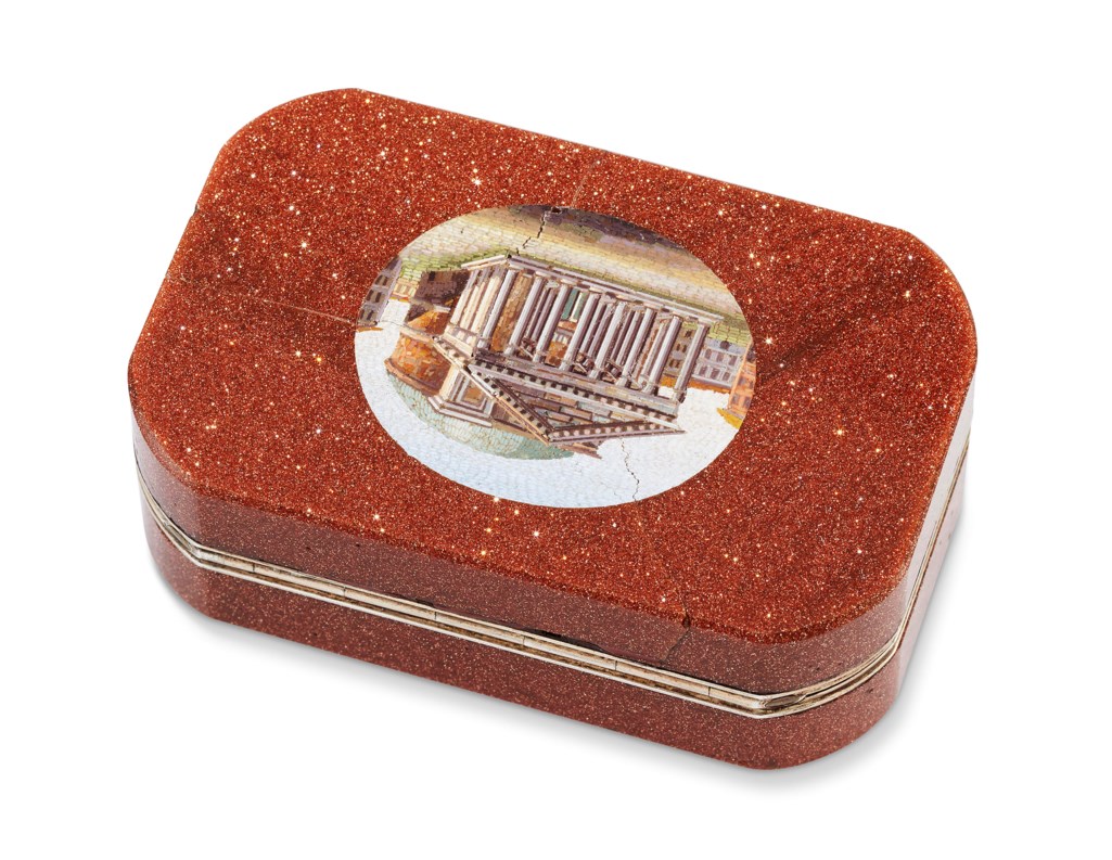 AN ITALIAN SILVER-GILT MOUNTED HARDSTONE SNUFF-BOX SET WITH A ...