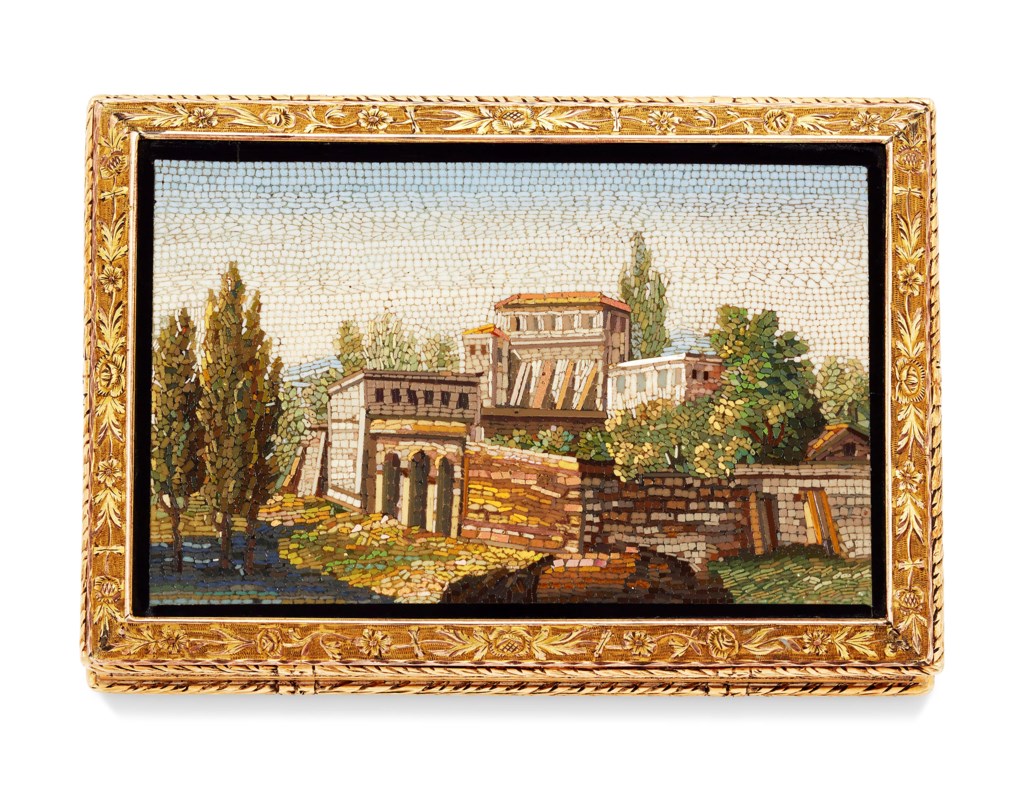 AN ITALIAN SILVER-GILT SNUFF-BOX SET WITH A MICROMOSAIC PLAQUE, ROME ...