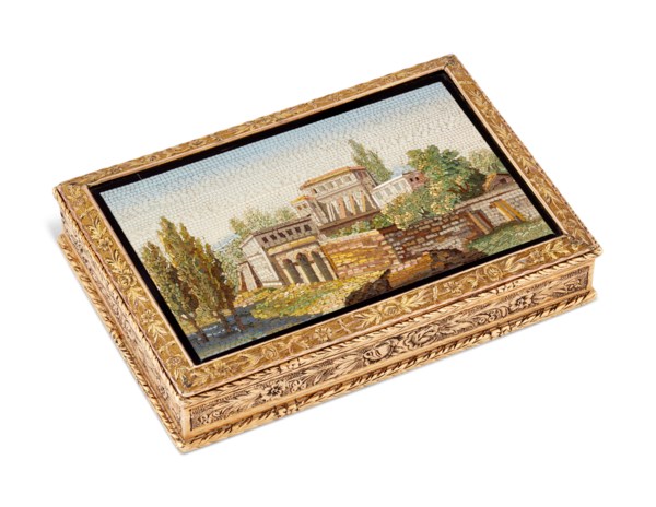 AN ITALIAN SILVER-GILT SNUFF-BOX SET WITH A MICROMOSAIC PLAQUE, ROME ...
