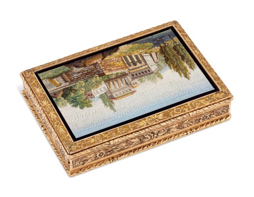 AN ITALIAN SILVER-GILT SNUFF-BOX SET WITH A MICROMOSAIC PLAQUE, ROME ...
