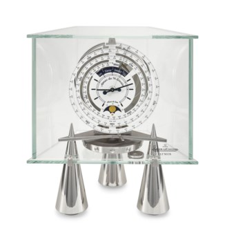 JAEGER-LECOULTRE. A FINE AND RARE RHODIUM-PLATED ATMOS CLOCK WITH 1000 ...