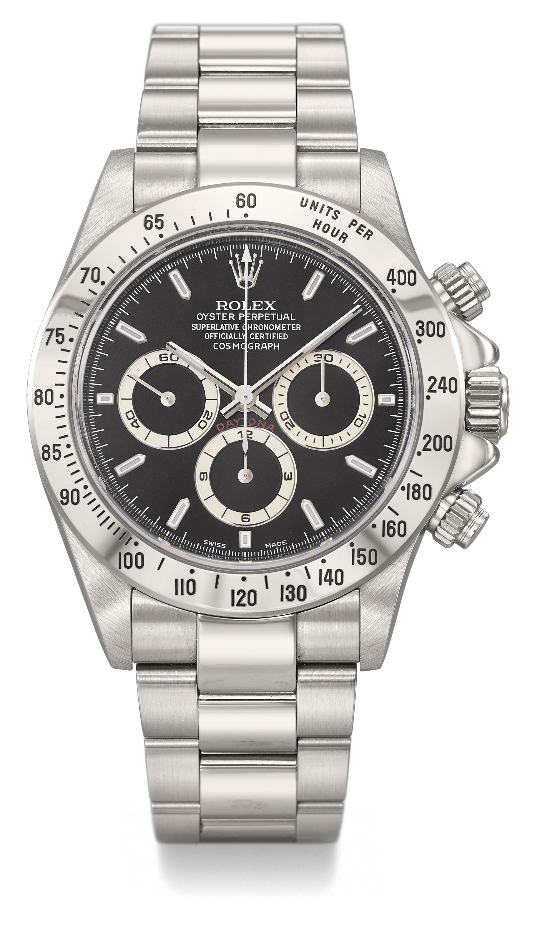 ROLEX. A STAINLESS STEEL AUTOMATIC CHRONOGRAPH WRISTWATCH WITH BRACELET ...