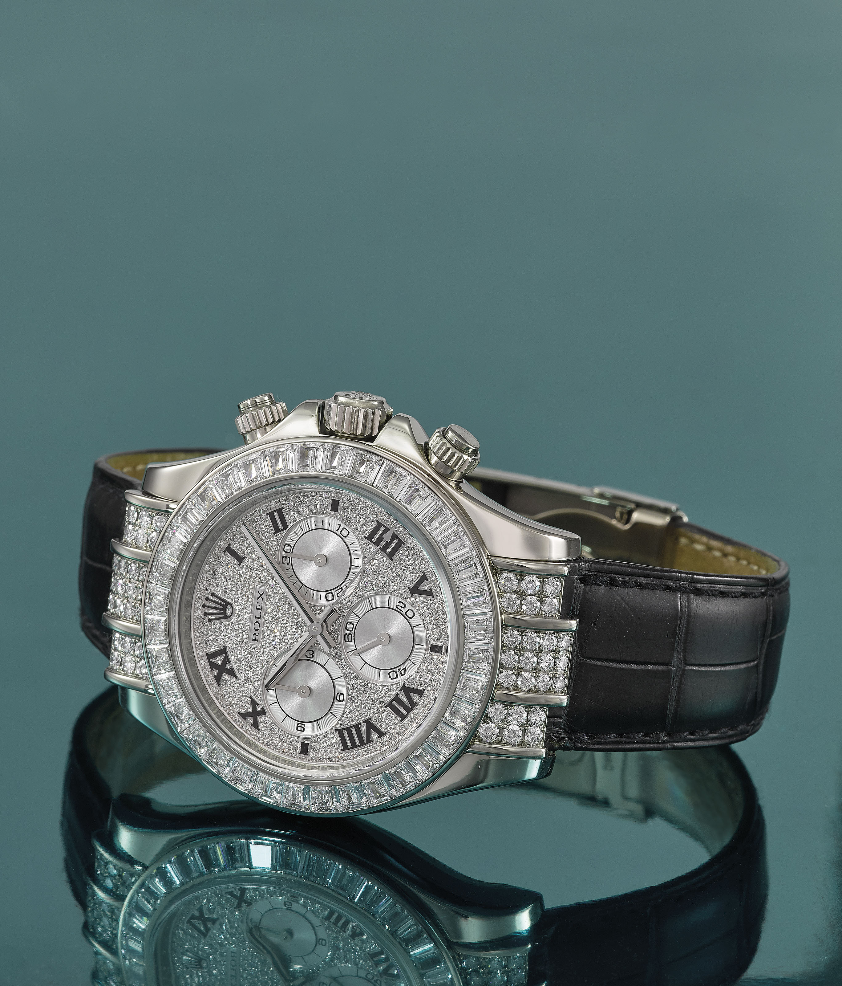 ROLEX. AN EXTREMELY RARE AND HIGHLY ATTRACTIVE 18K WHITE GOLD AND ...