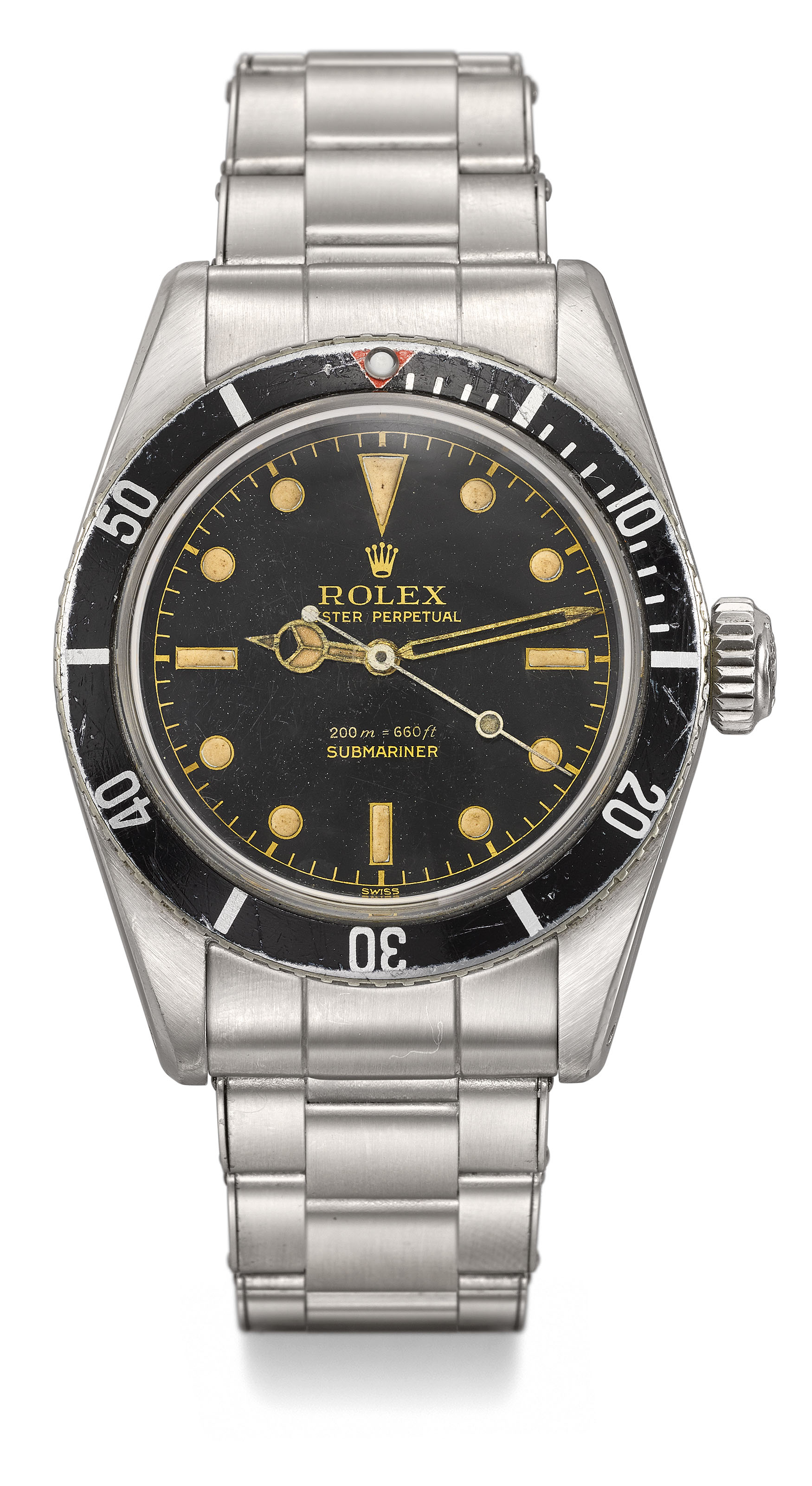 ROLEX. A VERY RARE STAINLESS STEEL AUTOMATIC WRISTWATCH WITH SWEEP ...