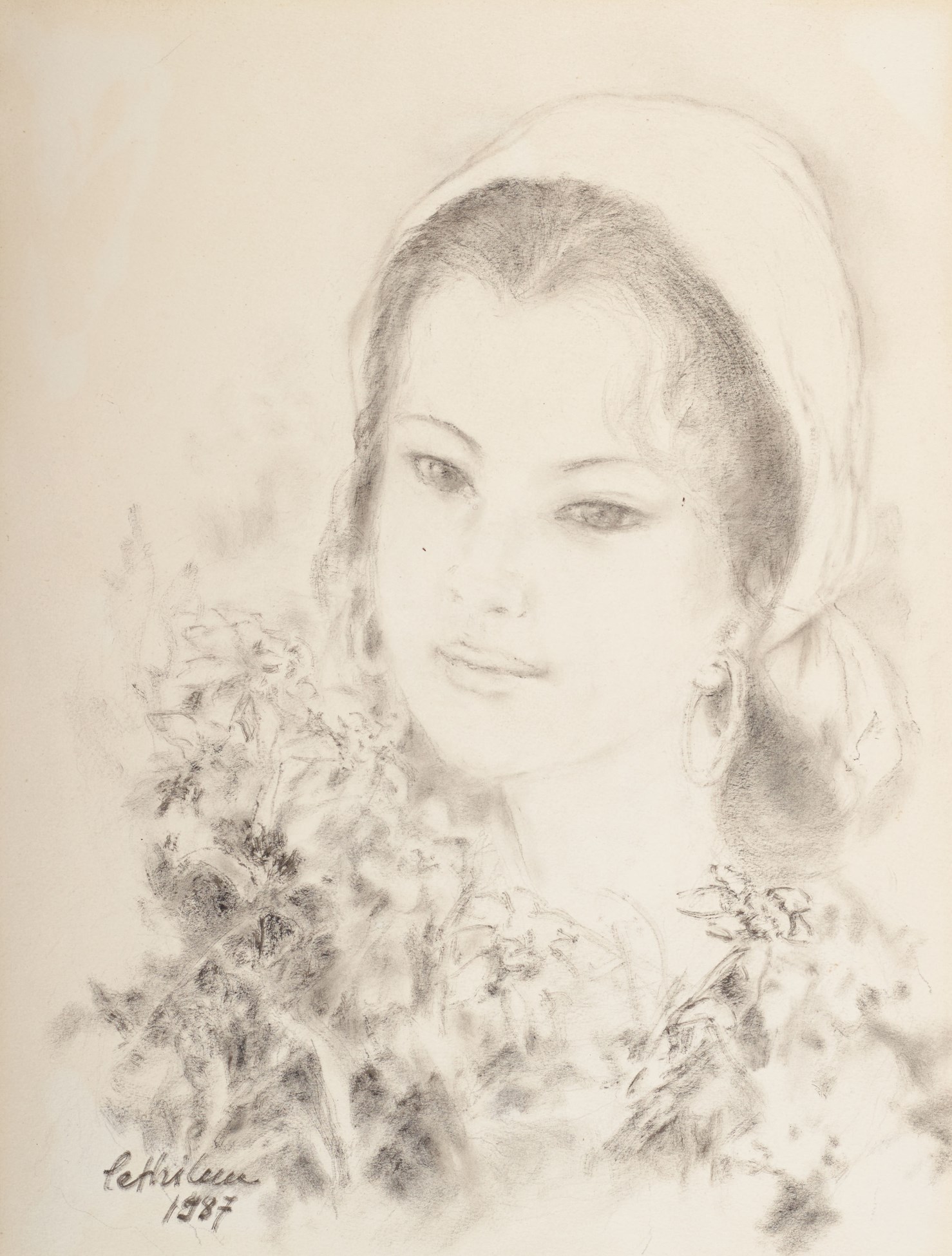 LE THI LUU (FRANCE/VIETNAM, 1911–1988), Jeune Fille aux Fleurs (Young ...