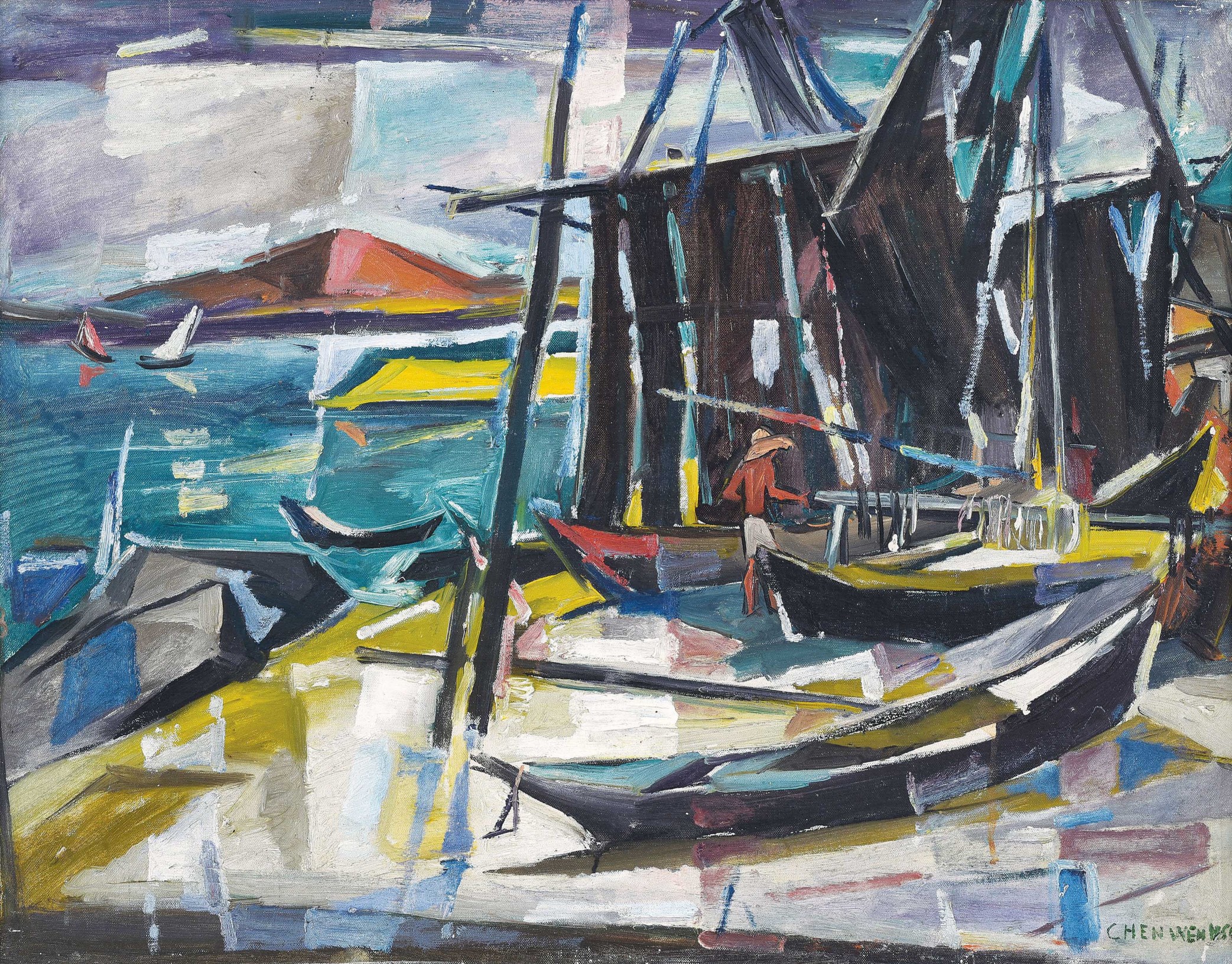 CHEN WEN HSI (SINGAPORE, 1906-1991), Boats by the Sea | Christie's