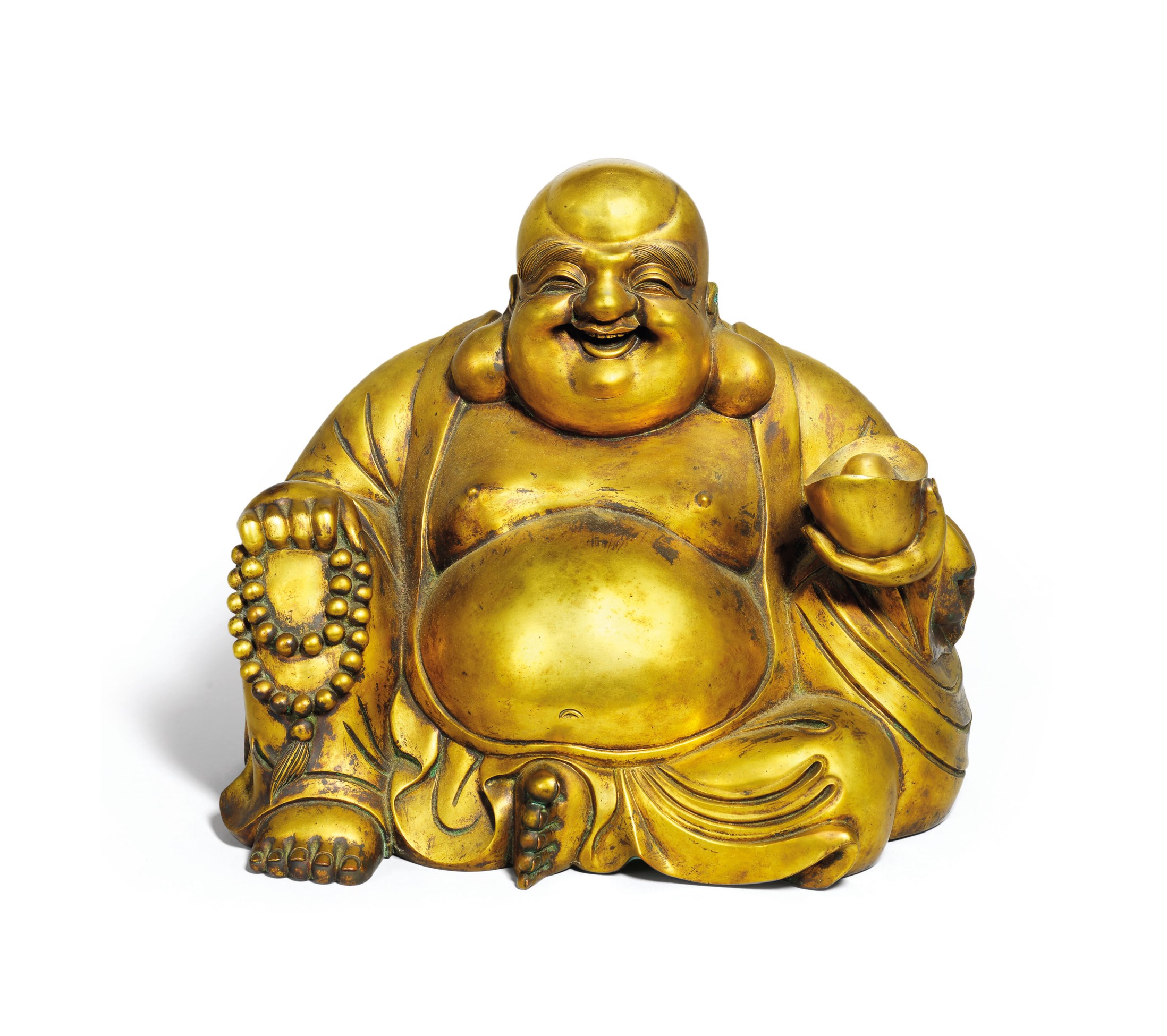 A LARGE GILT-BRONZE SEATED FIGURE OF BUDAI, QIANLONG-JIAQING PERIOD ...