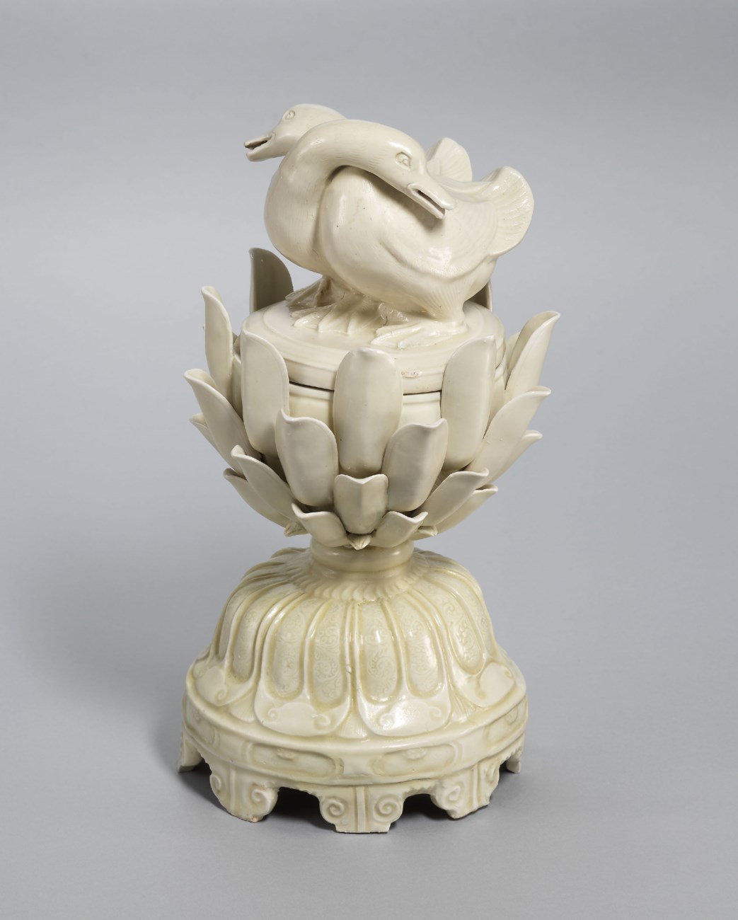 AN EXCEEDINGLY RARE DING ‘MANDARIN DUCK AND LOTUS’ INCENSE BURNER AND ...