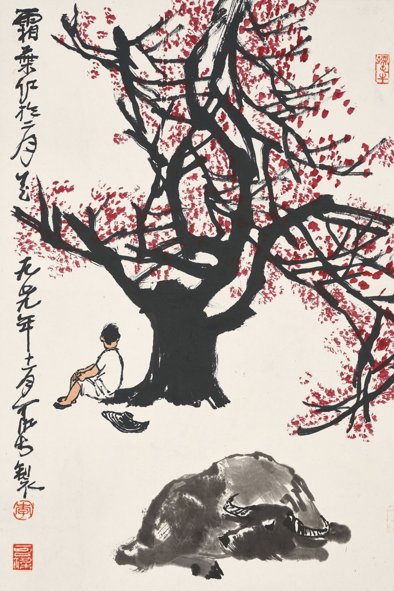 LI KERAN (1907-1989), Boy and Buffalo under Plum Blossoms | Christie's