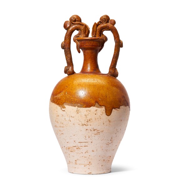 AN AMBER-GLAZED AMPHORA AND A BROWN-GLAZED JUG, AMPHORA: TANG DYNASTY ...