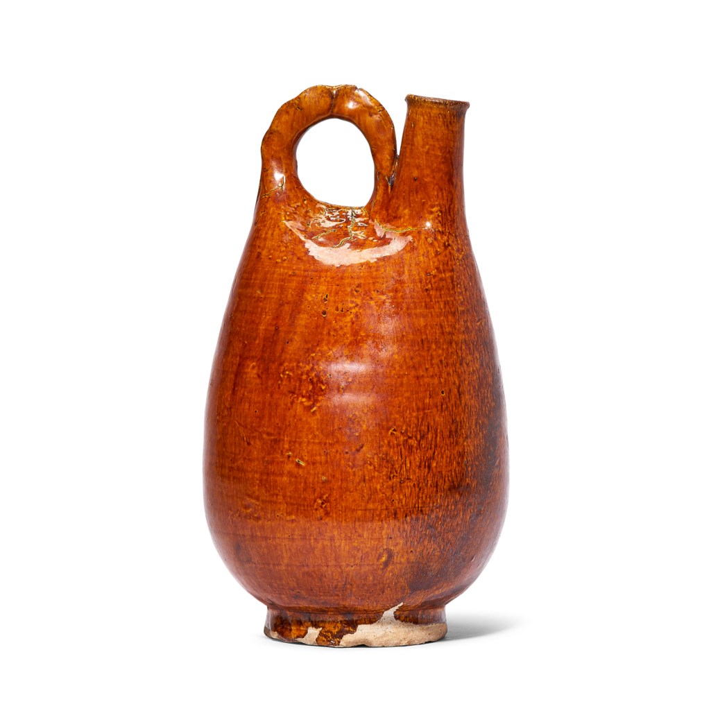 AN AMBER-GLAZED AMPHORA AND A BROWN-GLAZED JUG, AMPHORA: TANG DYNASTY ...